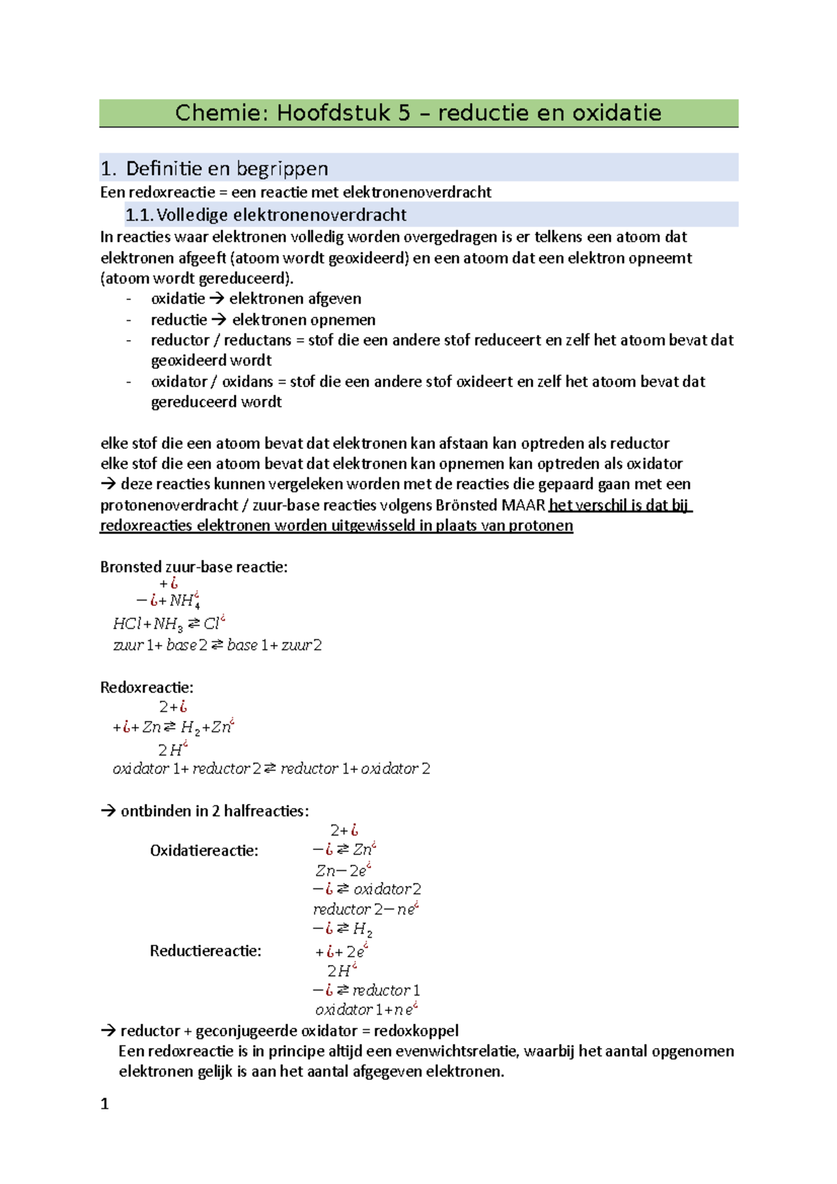 Hoofdstuk 5 reductie en oxidatie - Chemie: Hoofdstuk 5 reductie en ...