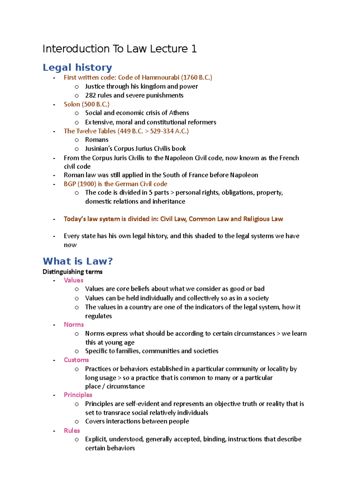 Introduction To Law Lecture 1 Lecture Notes - Interoduction To Law ...
