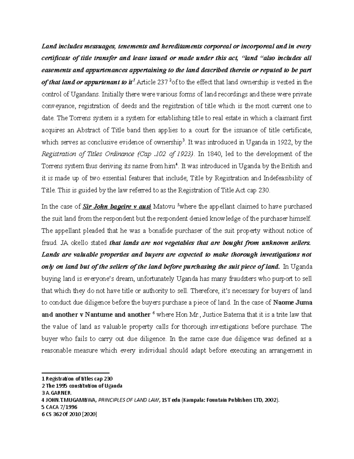 Land course work - Land includes messuages, tenements and hereditaments ...