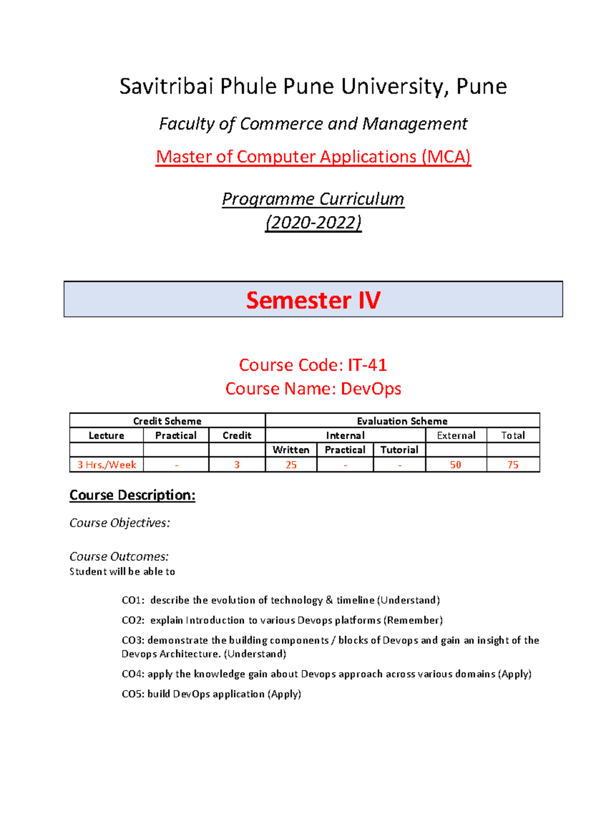 Final Mca 2020pattern Semester Iv Syllabus 13062022 Savitribai Phule Pune University Pune