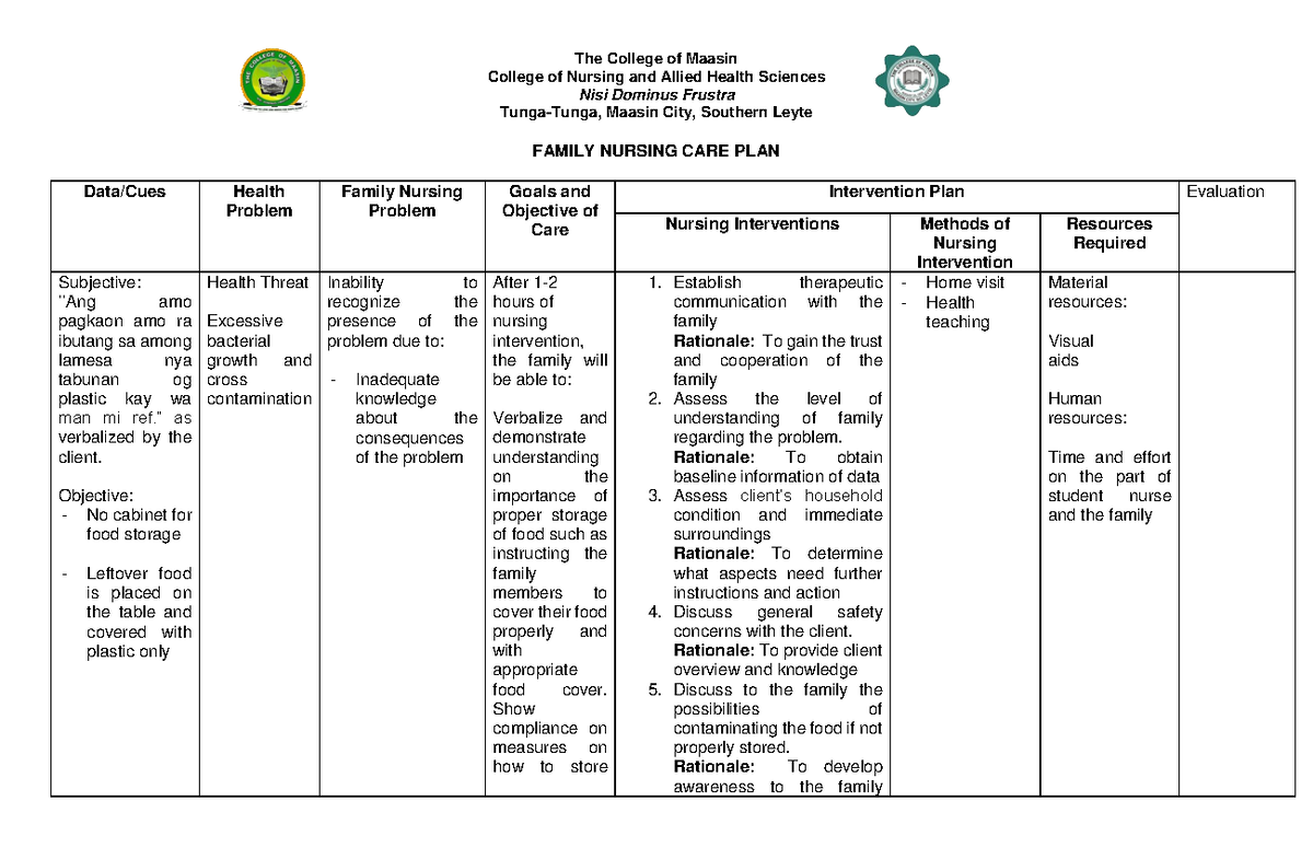 Nursing Care Plan - College of Nursing and Allied Health Sciences Nisi ...