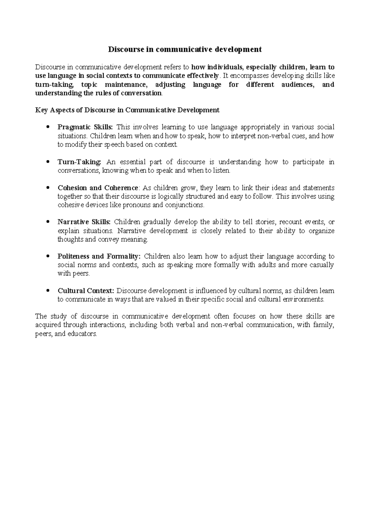 Discourse in communicative development - Discourse in communicative ...