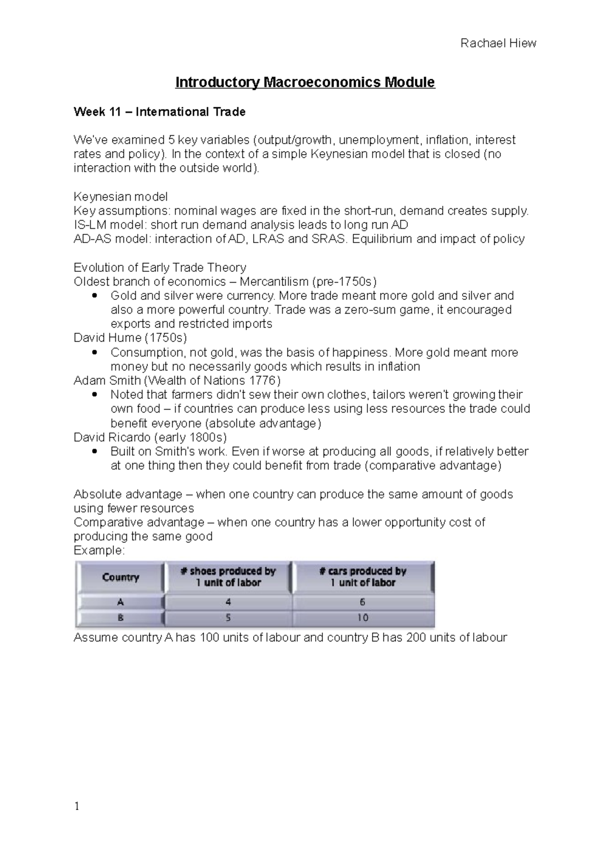 Introductory Macroeconomics Module week 11 - Rachael Hiew Introductory ...