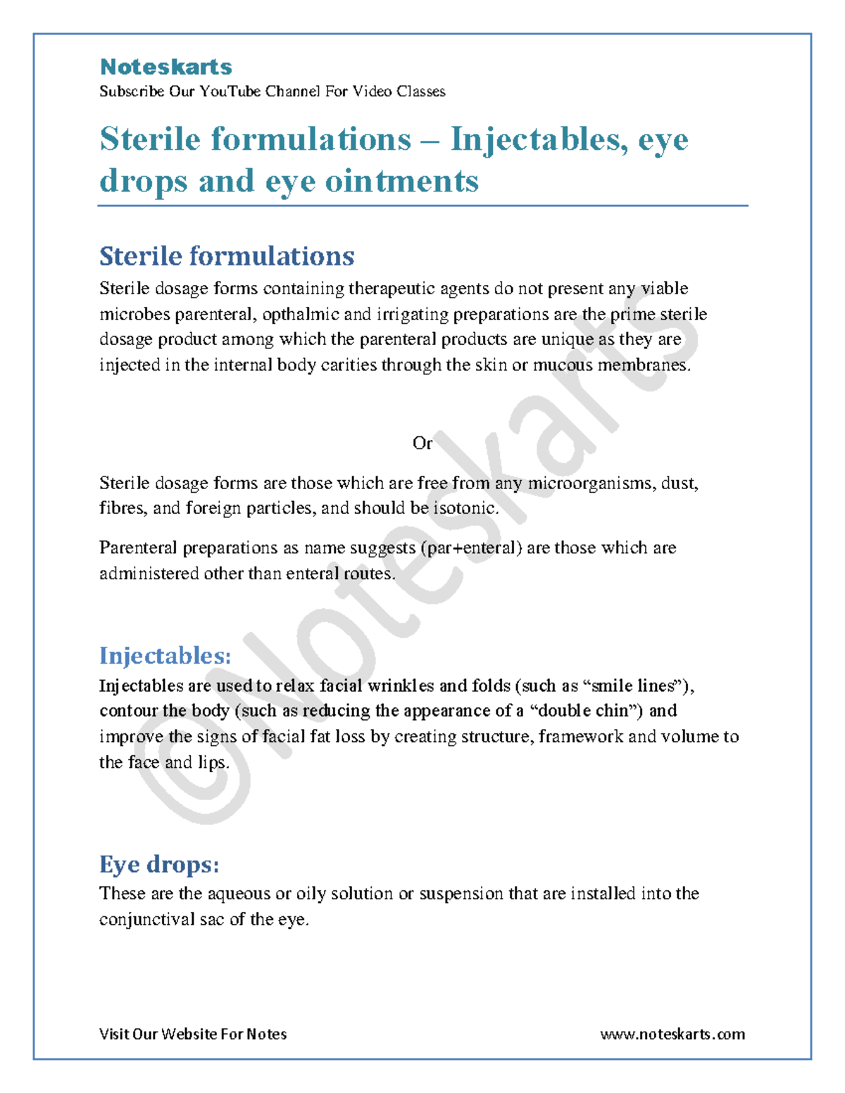 Sterile formulations – Injectables eye drops and eye ointments ...