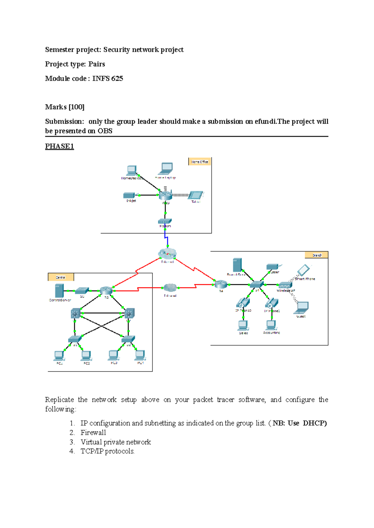 INFS 625 Project - Semester project: Security network project Project type: Pairs Module code ...