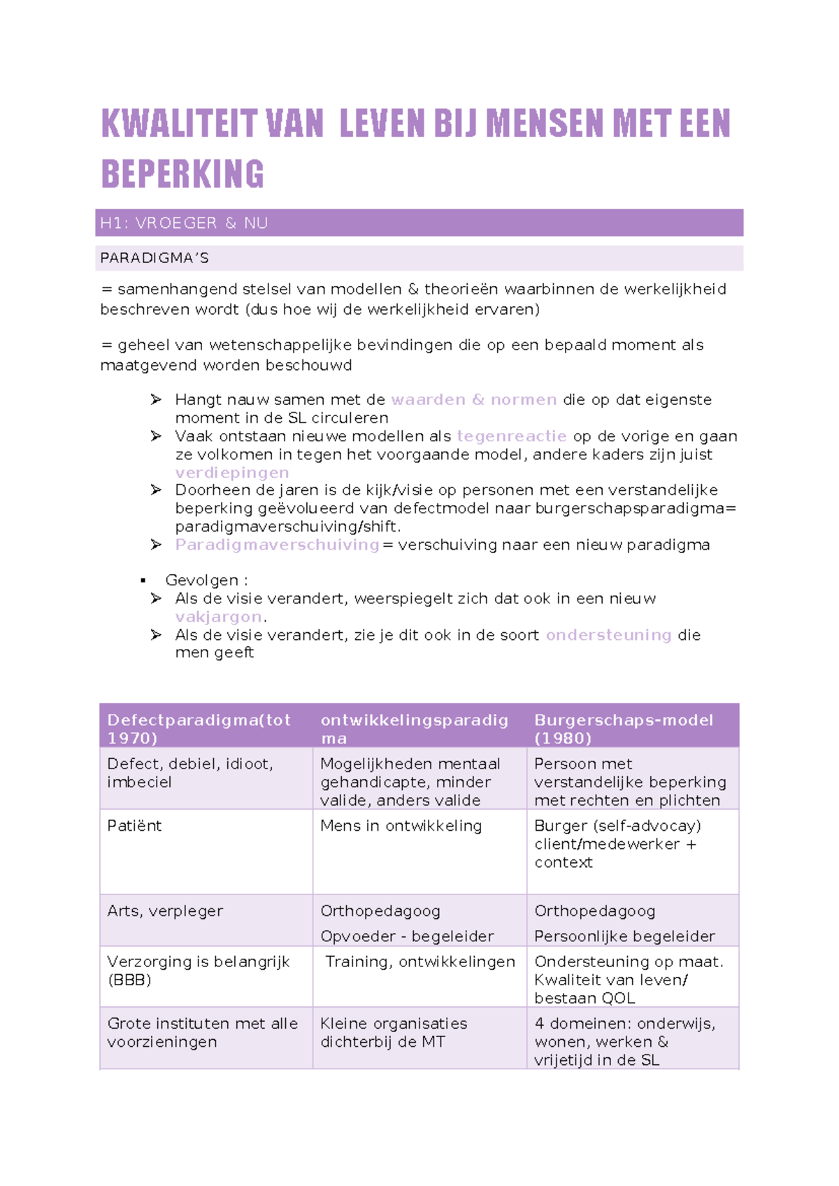 Samenvatting Kwaliteit van leven bij mensen met een beperking - KWALITEIT VAN LEVEN BIJ MENSEN ...