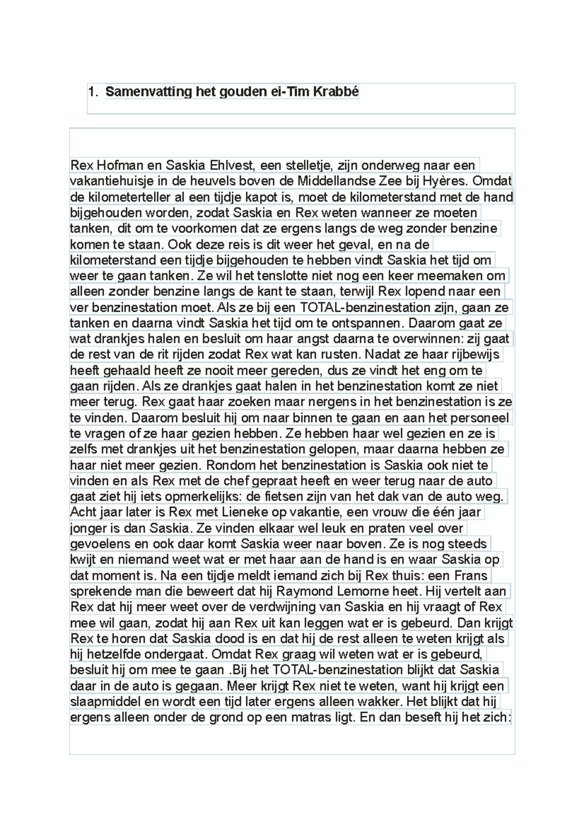 Samenvatting het gouden ei - Samenvatting het gouden ei-Tim Krabbé Rex ...