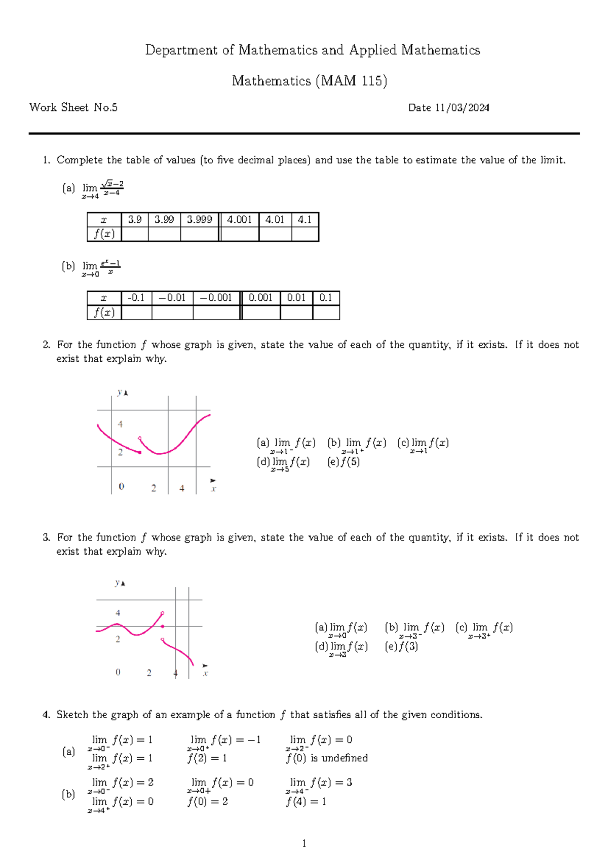 MAM115WS5 - Mam115 worksheets and memo - Department of Mathematics and ...