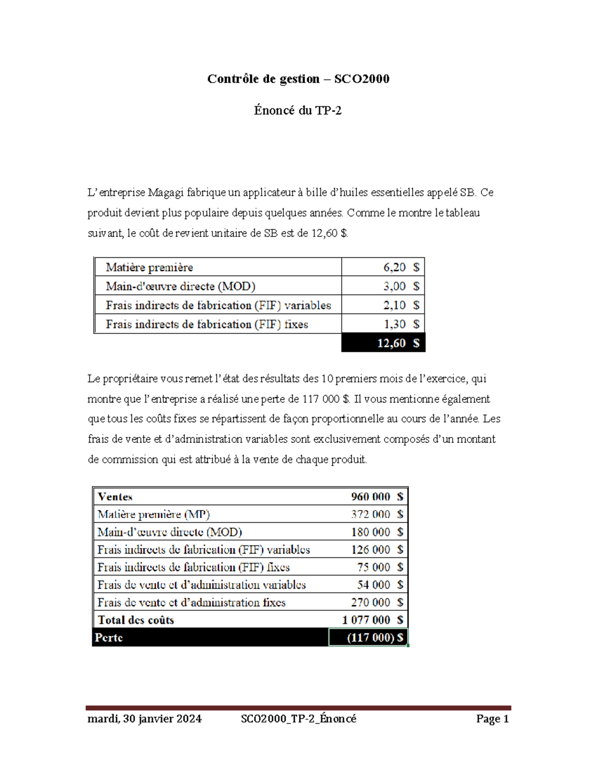 SCO2000 TP-2 Énoncé - sco 2000 tp2 - mardi, 30 janvier 2024 SCO2000_TP-2_Énoncé Page 1 Contrôle ...