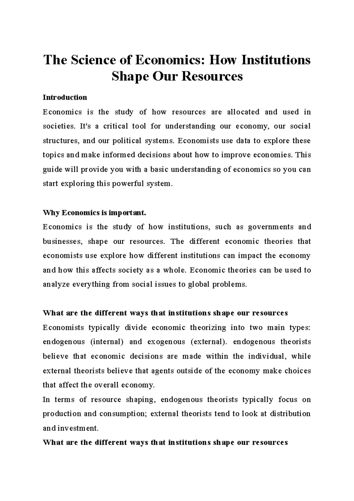 The Science of Economics: How Institutions Shape Our Resources - The ...