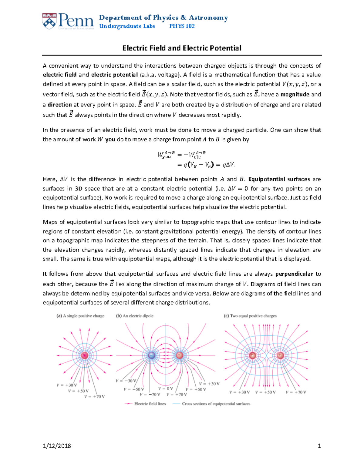 102 Electric Potential - Undergraduate Labs PHYS 102 Electric Field and ...