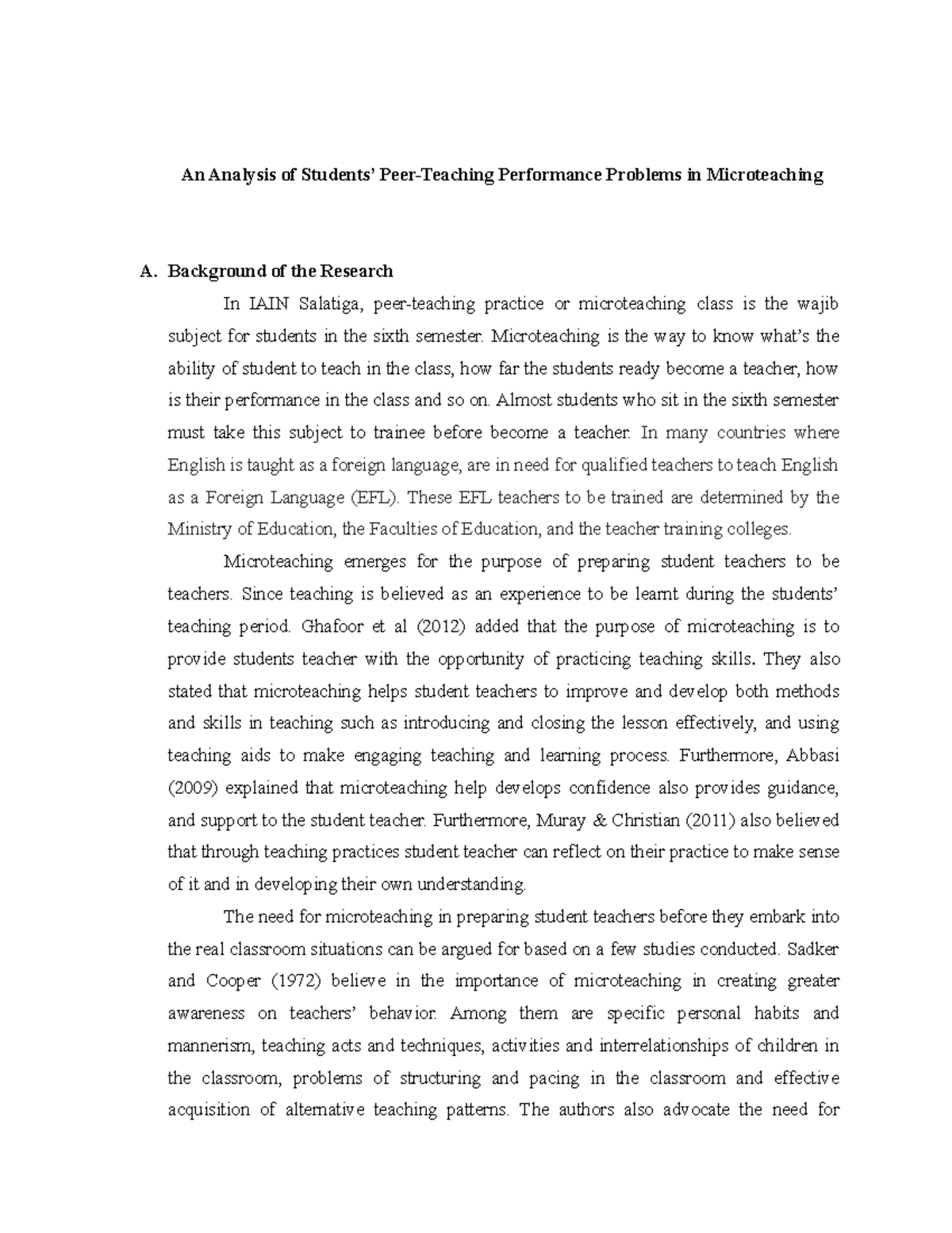 An Analysis of Students’ Peer-Teaching Performance Problems in ...