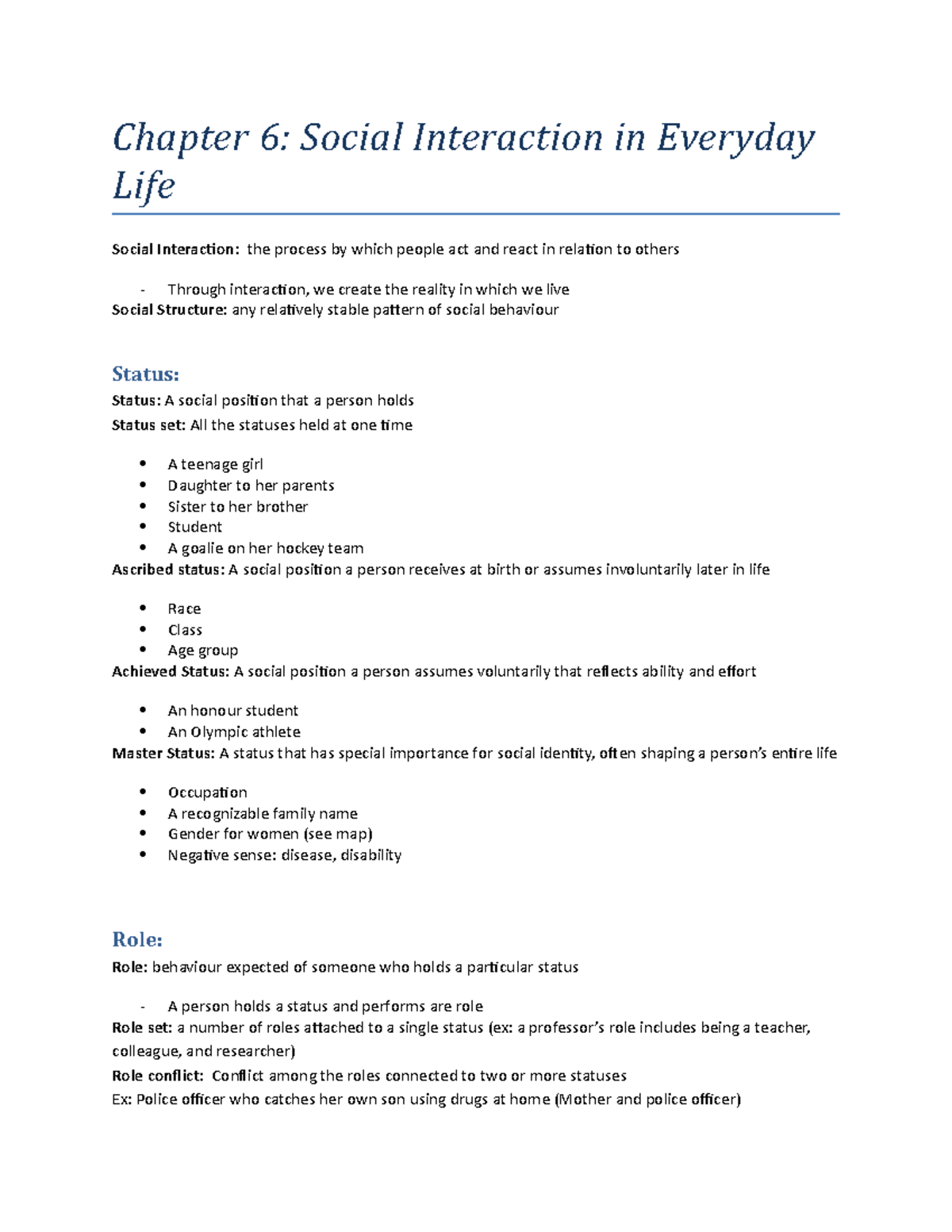 Chapter 6 - Social Interaction in Everyday Life - Chapter 6: Social ...