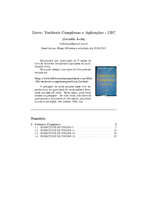 Variaveis complexas Geraldo - respostas - Livro: Vari ́aveis Complexas ...