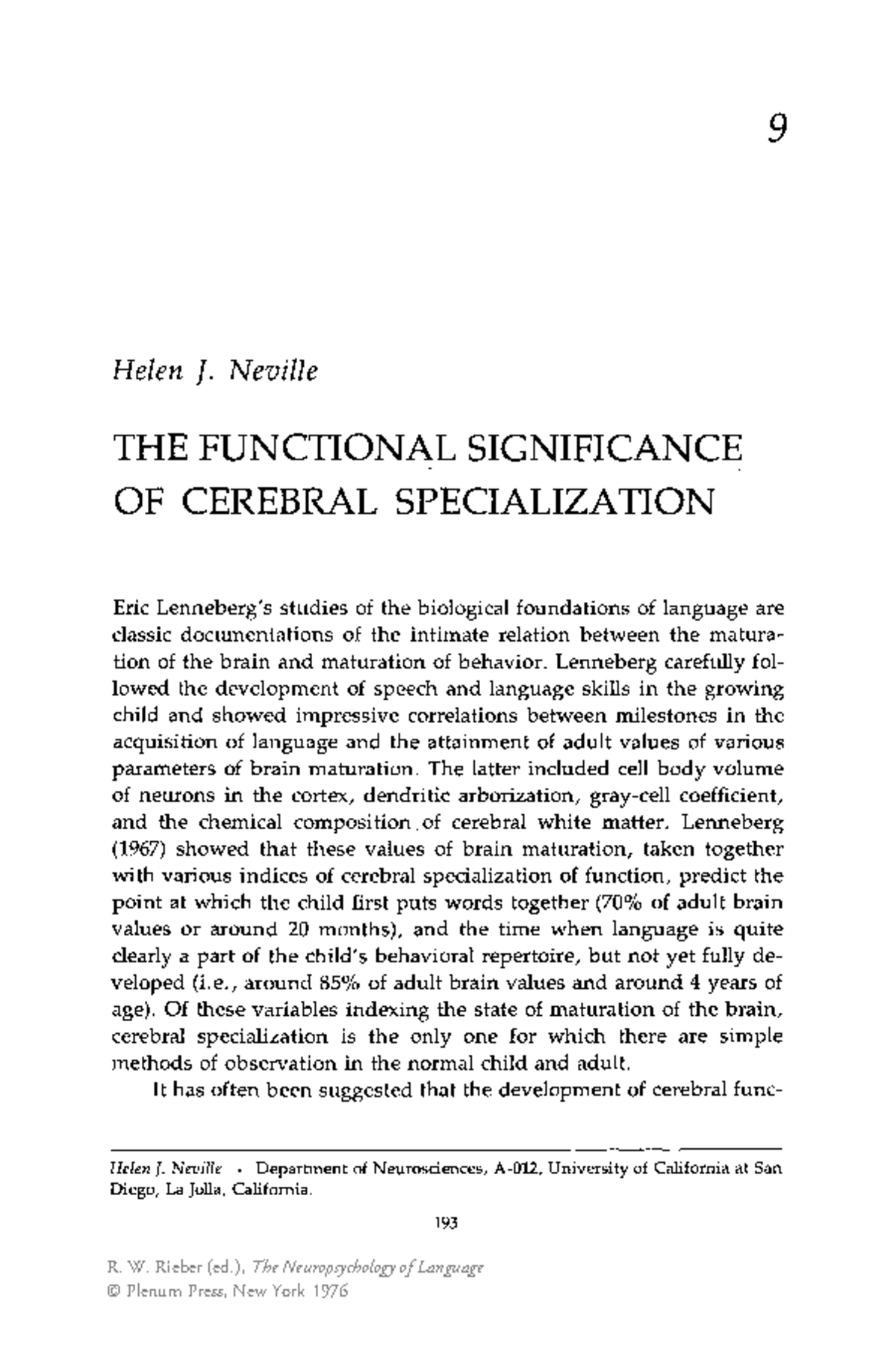 Brain Specialization Article - Helen J. Neville THE FUNCTIONAL ...