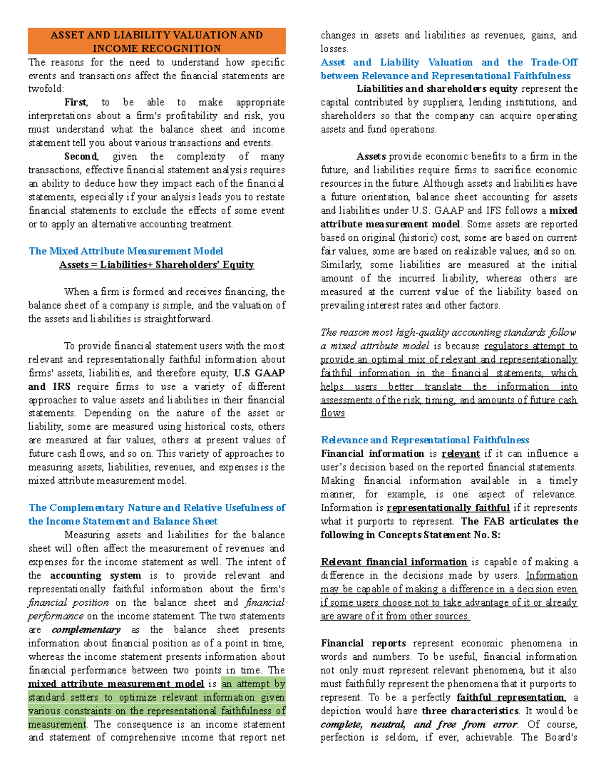 Asset and Liability Valuation - ASSET AND LIABILITY VALUATION AND ...