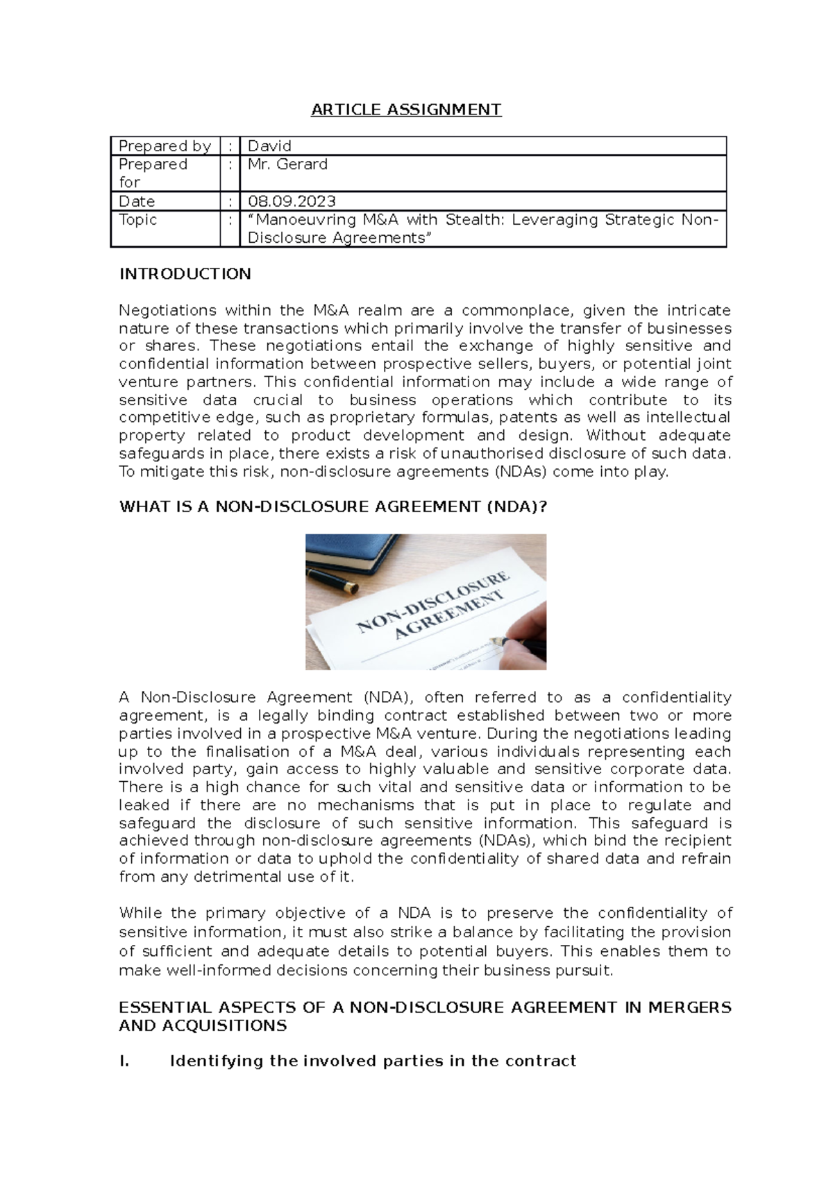 David Amended Article (Final Version) - ARTICLE ASSIGNMENT Prepared by ...