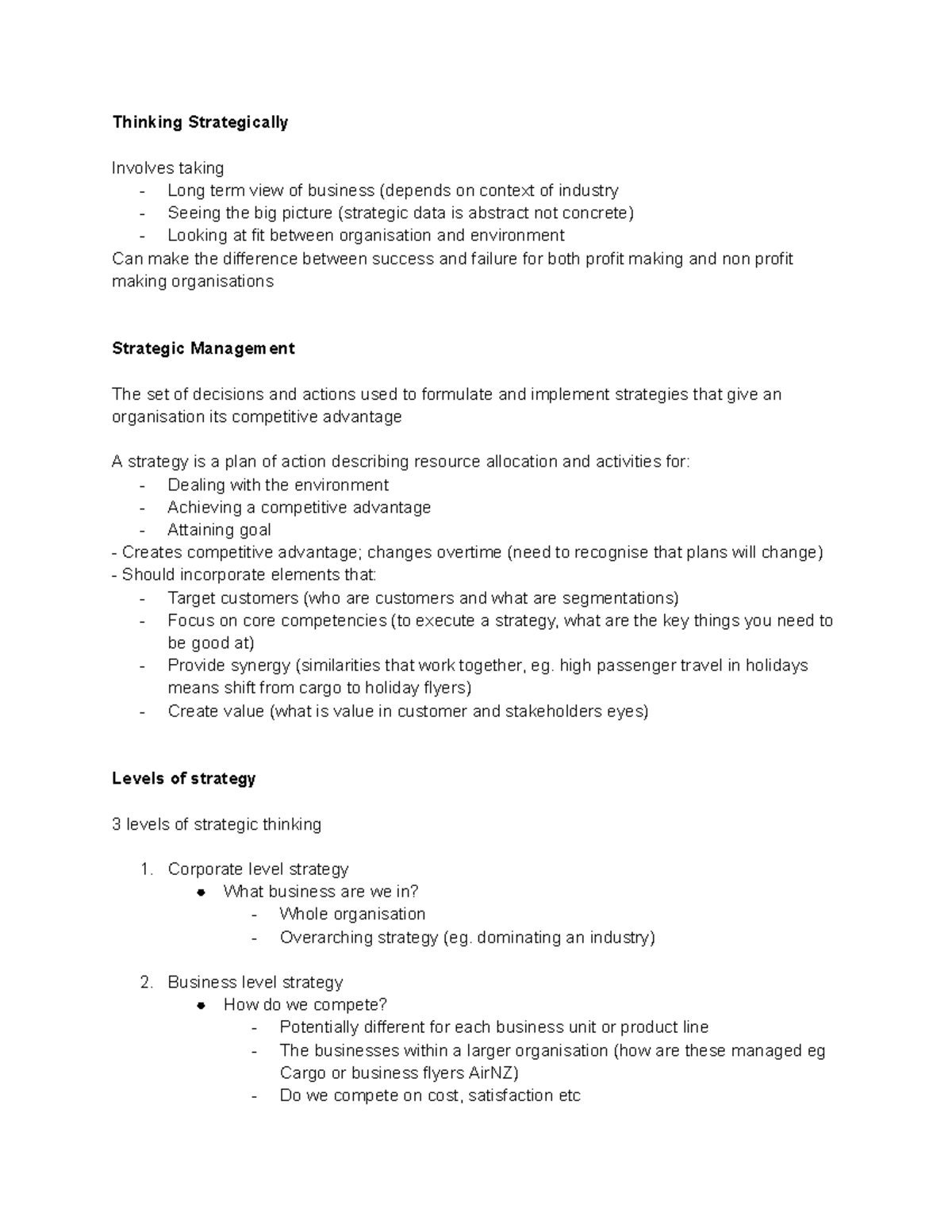 MANT101 Lecture 3 Operations Strategy - Thinking Strategically Involves ...