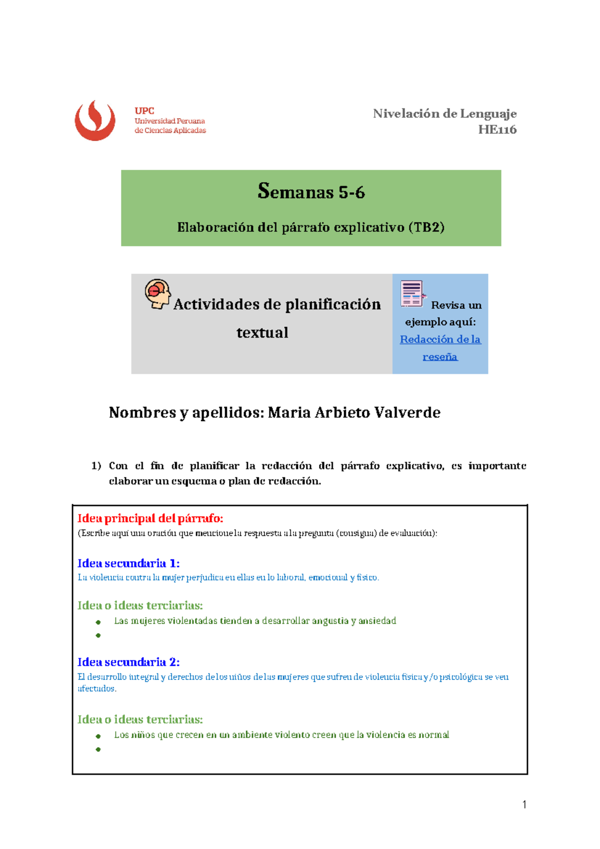 Semanas 5-6 Ficha TB2 (individual) - Nivelación de Lenguaje HE Semanas ...