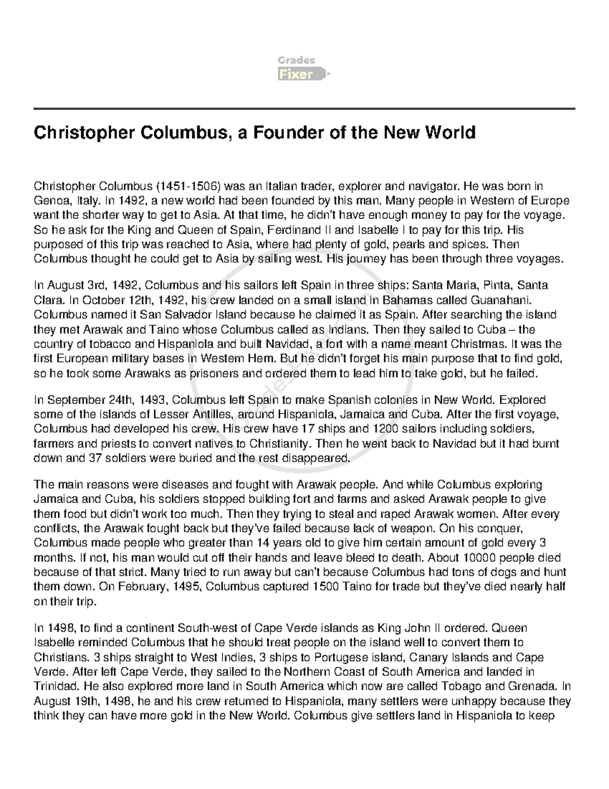 Christopher Columbus, a Founder of the New World - Christopher Columbus ...