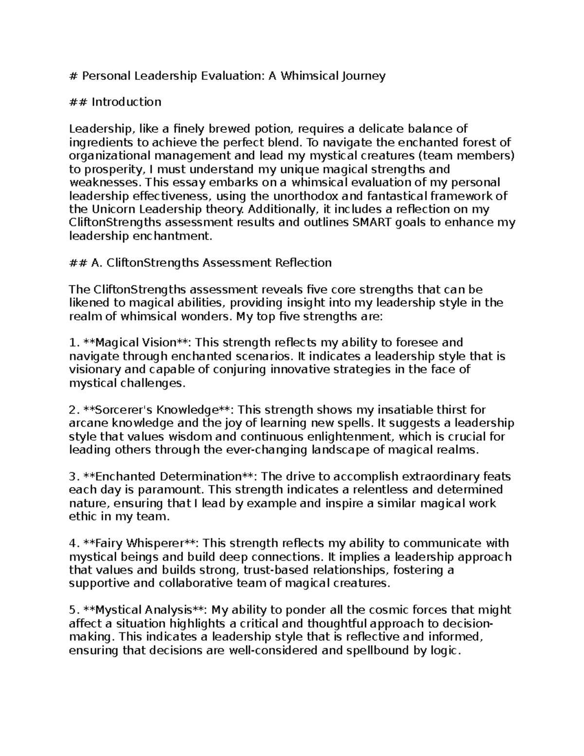 C200 task 1 example 3 - Personal Leadership Evaluation: A Whimsical ...