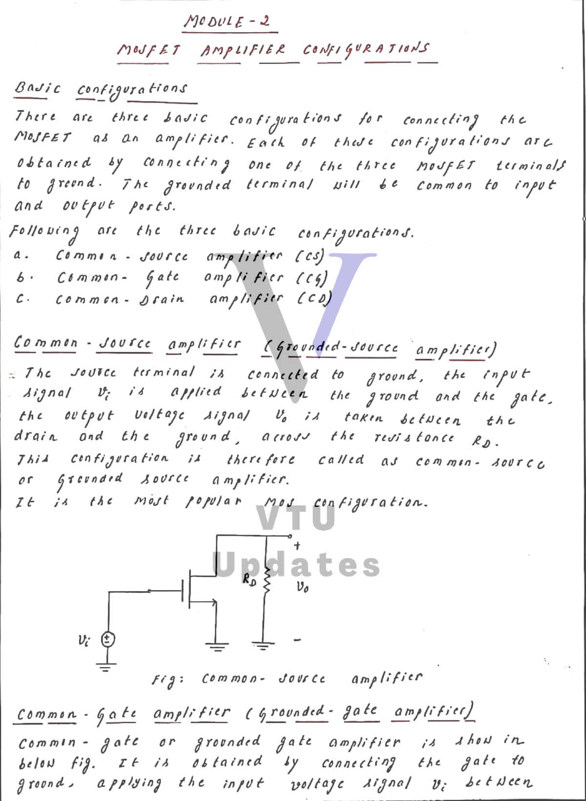 EPC BEC303 Module 2 notes - MODULE 2 MOSFET AMPLIFIER CONFIGURATIONS ...