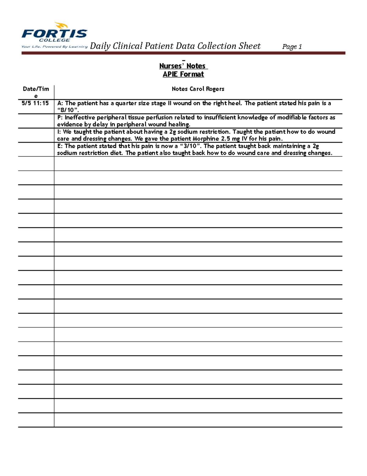 Carol Roger APIE note simulation - Daily Clinical Patient Data ...
