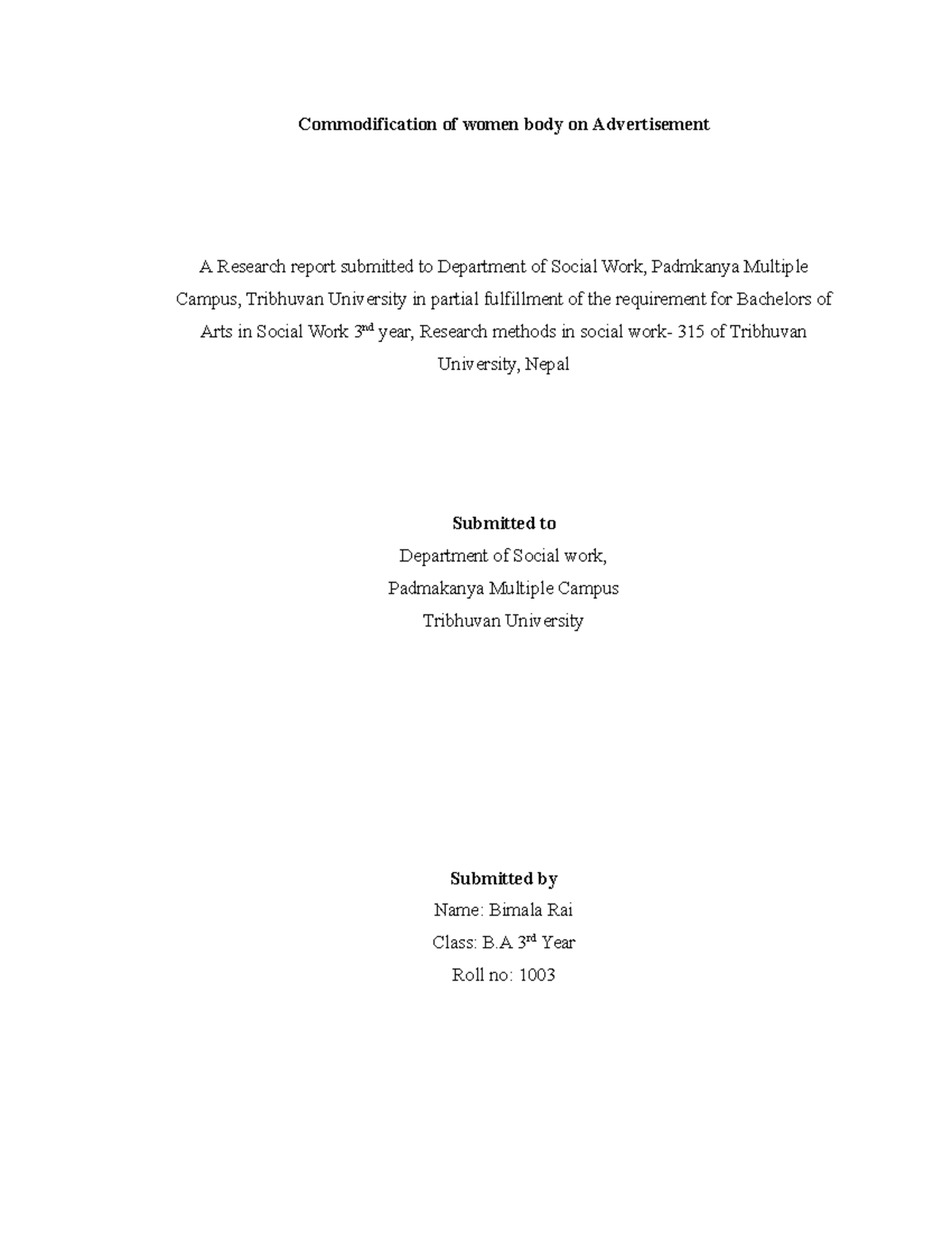 Research on Commodification of women's body on Advertisement ...