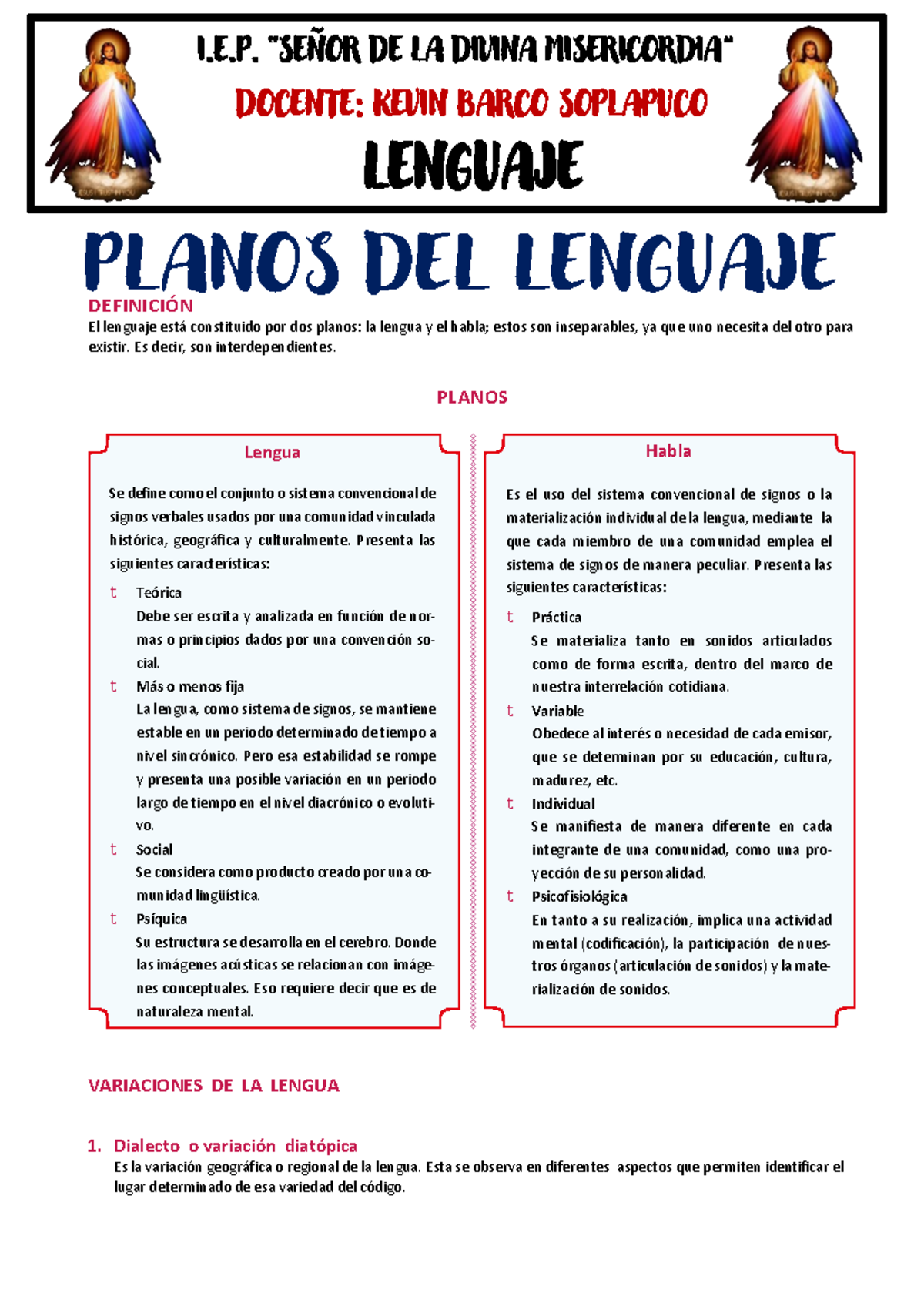 Planos DEL Lenguaje - asasdas - DEFINICIÓN ####### El lenguaje está ...