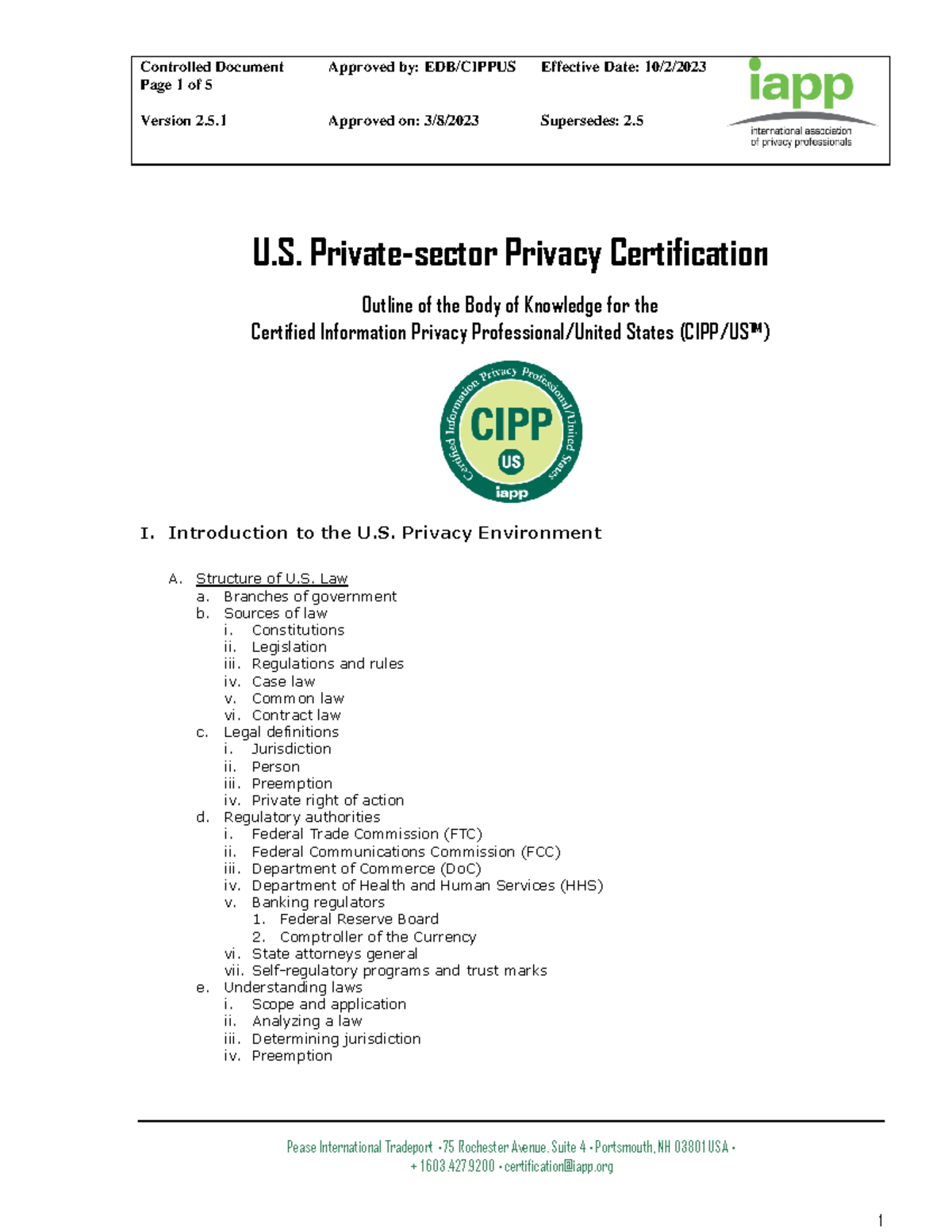 CIPP US Bo K 2 - helpful summary of IPP us exam. - Page 1 of 5 Version ...