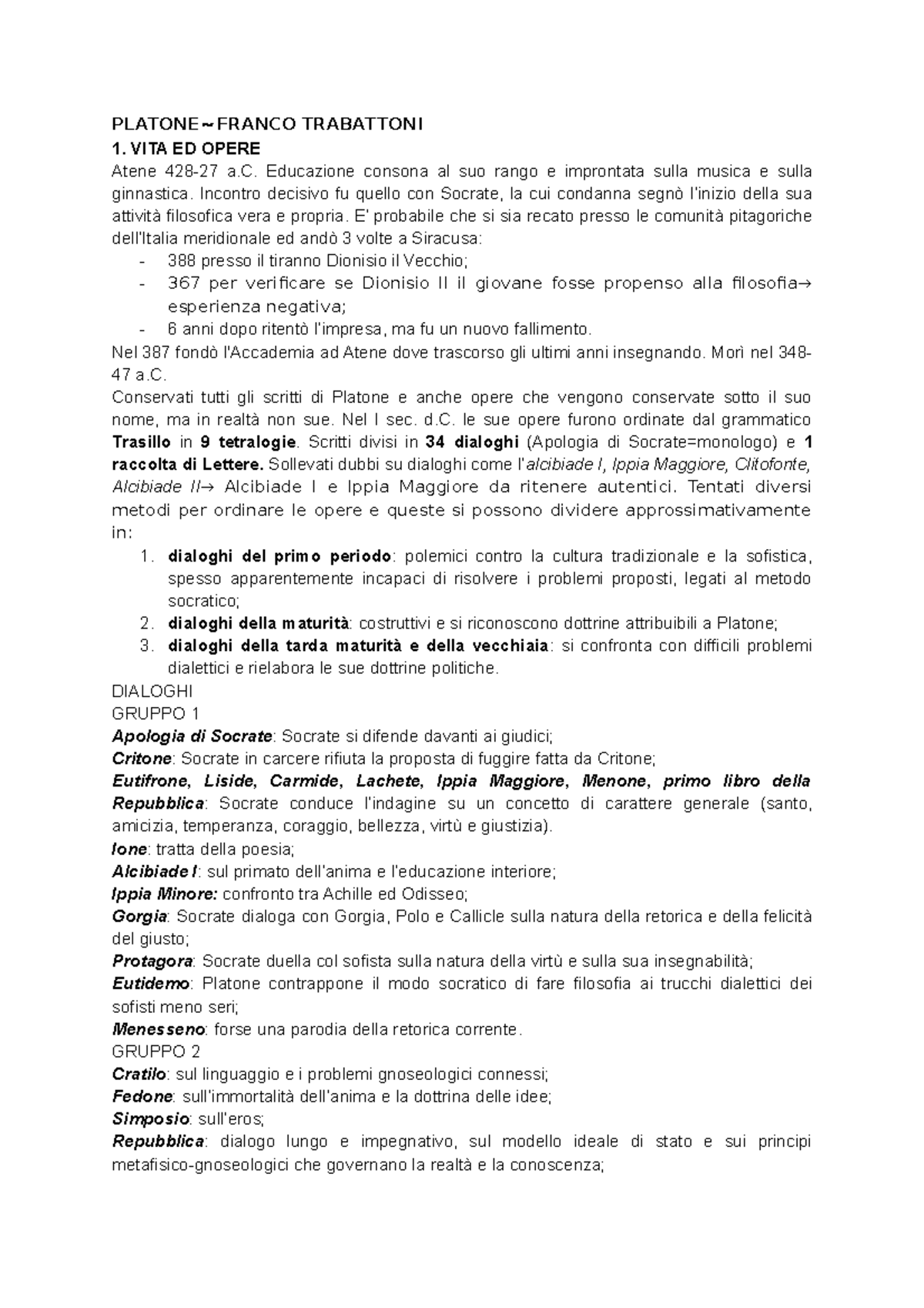 Platone- Franco Trabattoni - PLATONE～FRANCO TRABATTONI 1. VITA ED OPERE ...