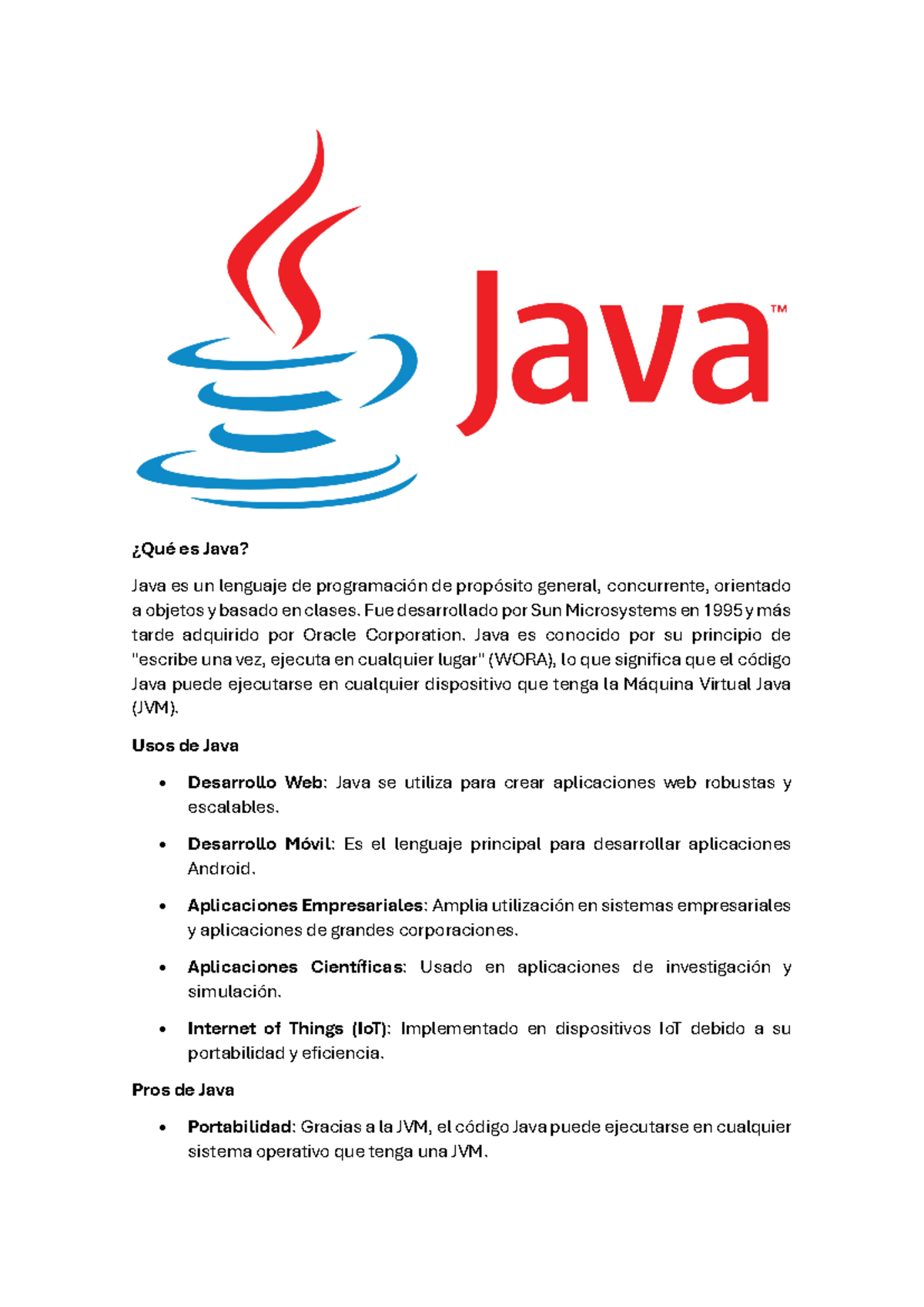 Java - JAVA RESUME - ¿Qué es Java? Java es un lenguaje de programación de propósito general ...