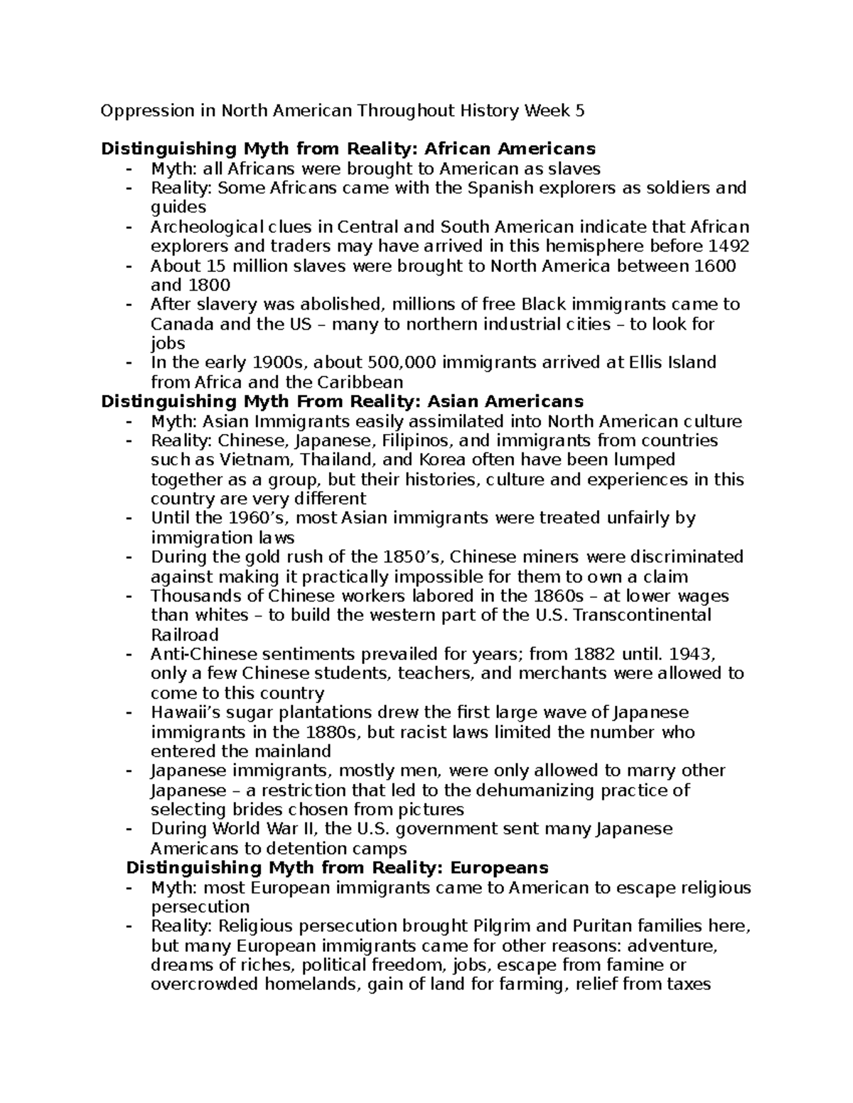 Oppression in North American Throughout History Week 5 ...