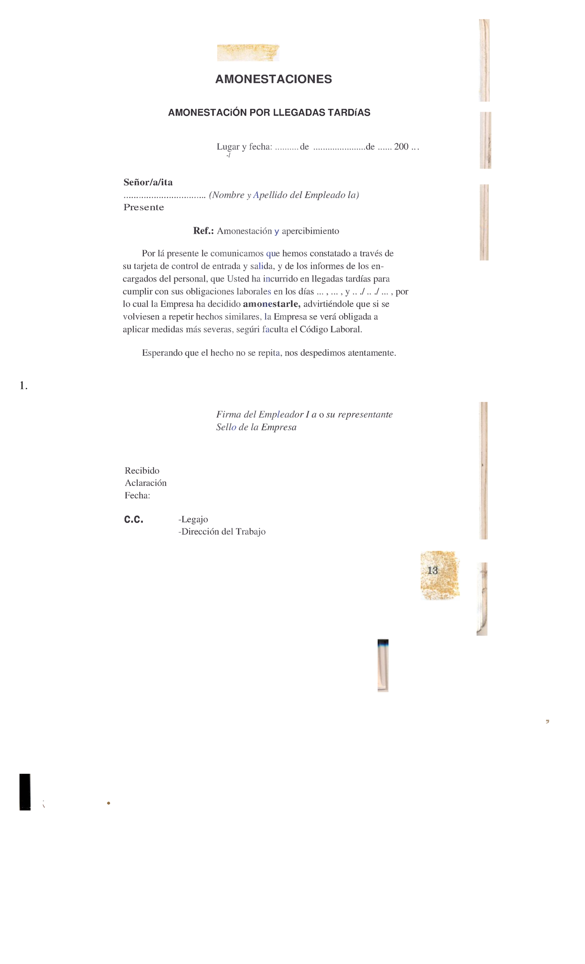 Amonestaciones por llegadas tardias - AMONESTACIONES AMONESTACiÓN POR LLEGADAS TARDíAS Lugar y ...