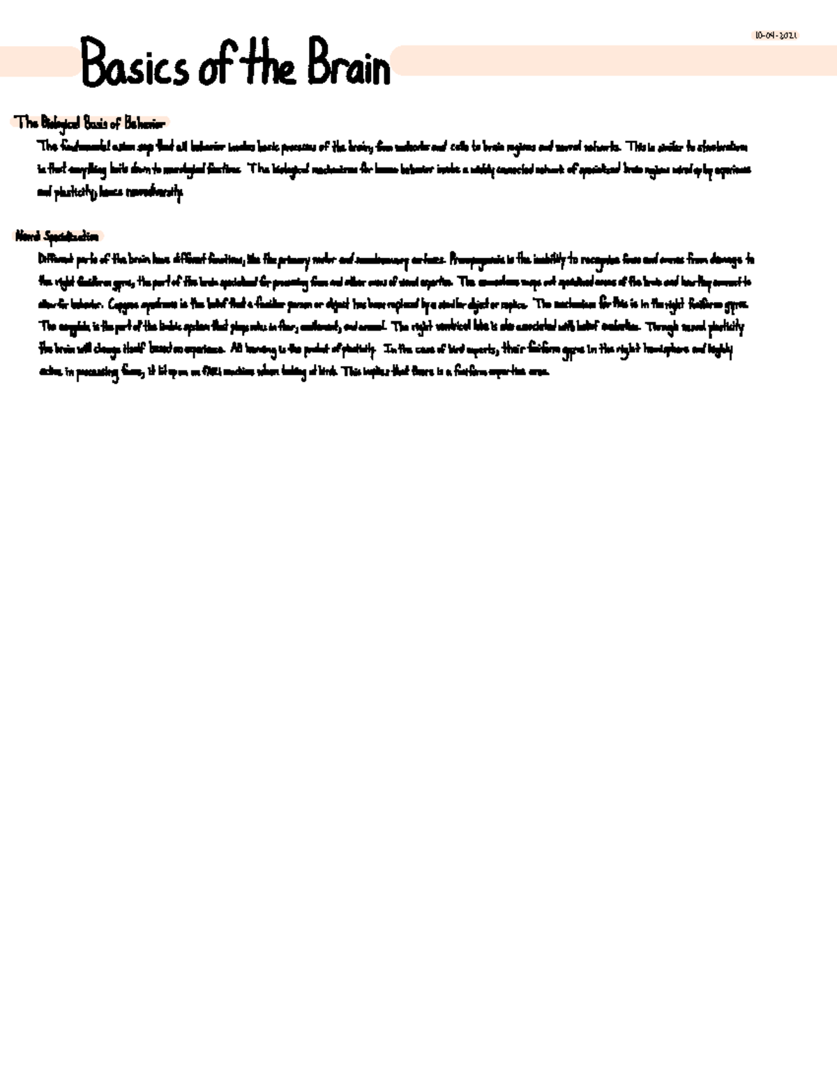Basics of the Brain - Handwritten Notes - 10-04- Basics ofthe Brain ...
