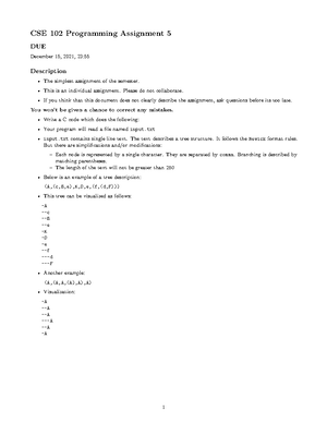 Hw4 - ergfedfghjh - CSE 102 Homework Assignment 4 DUE November 26, 2019, 23: Description This is ...
