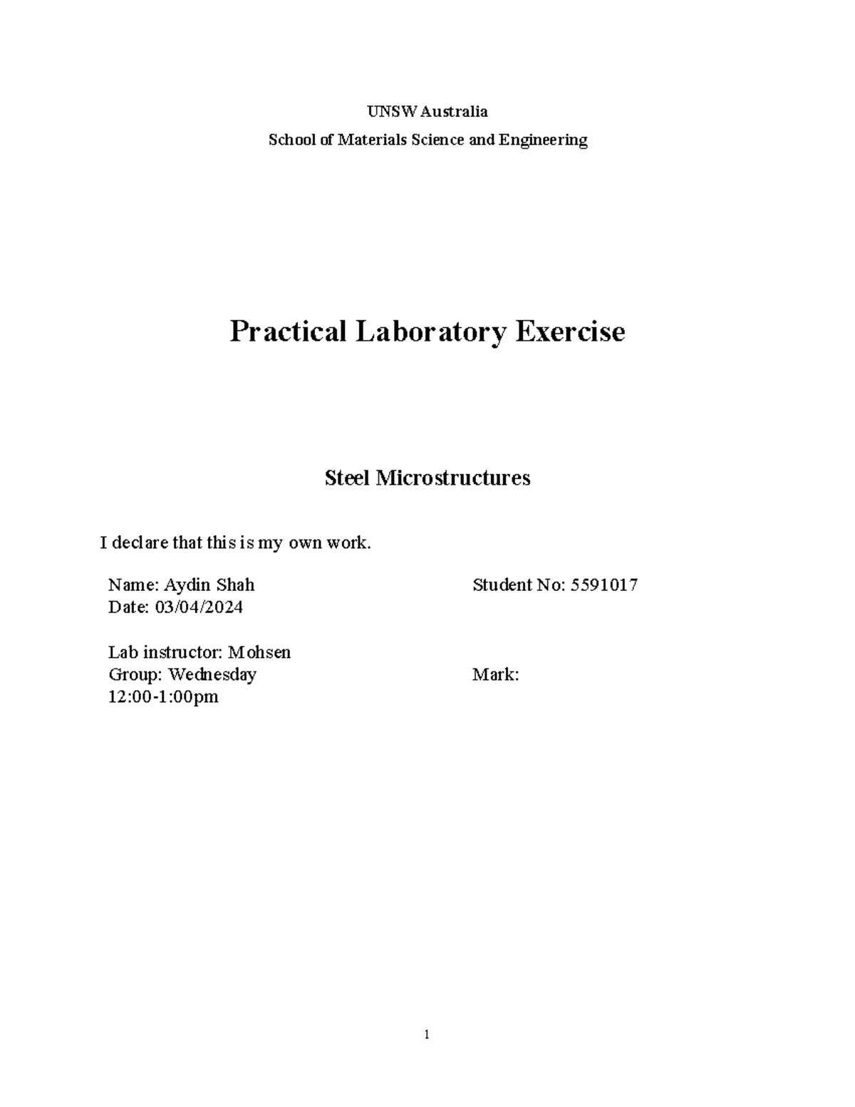 Steel Microstructures Lab - Aydin Shah - UNSW Australia School of ...