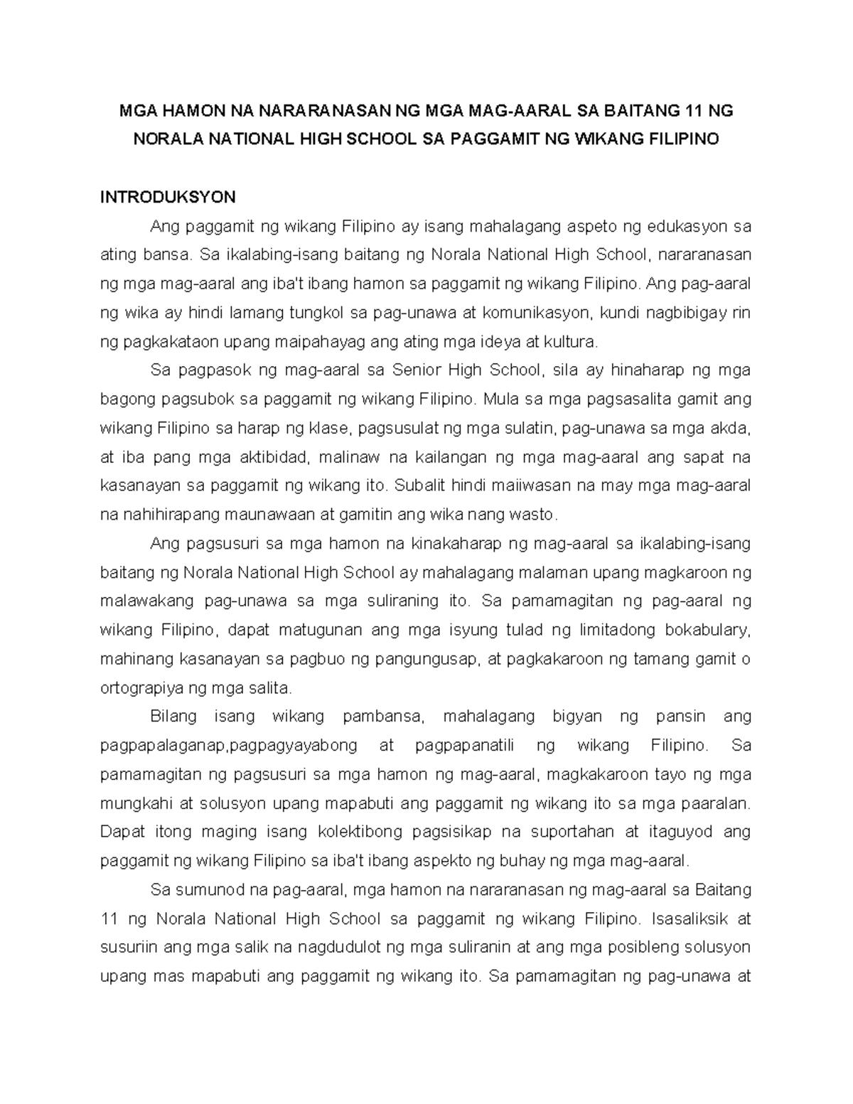 Danas AT Hamon NG MGA MAG - MGA HAMON NA NARARANASAN NG MGA MAG-AARAL SA BAITANG 11 NG NORALA ...