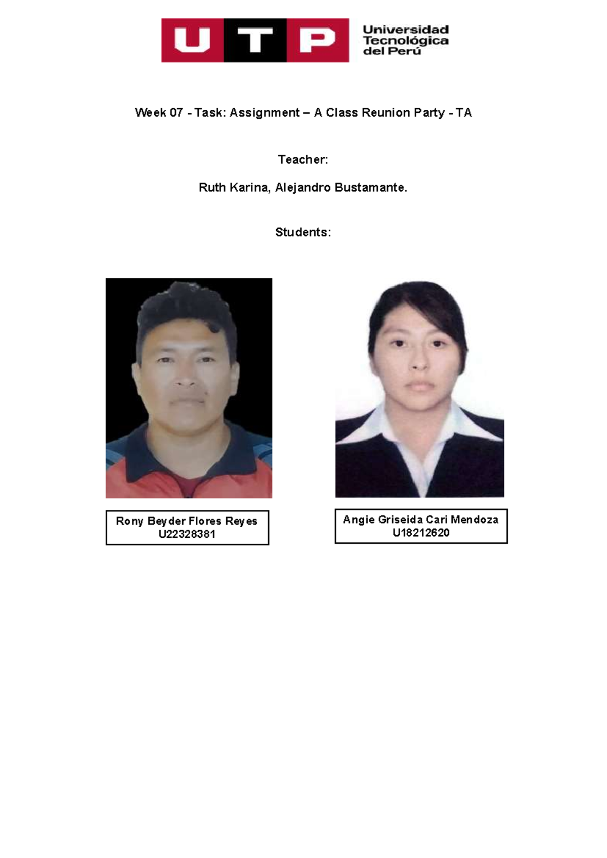 Semana 07 -Task Assignment – A Class Reunion Party - TA - Ingles IV - Week 07 - Task: Assignment ...