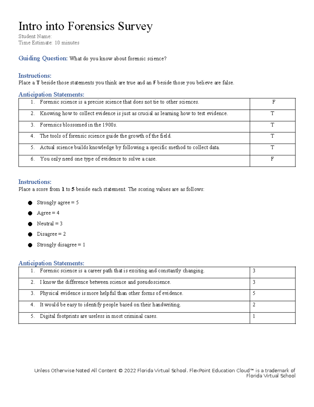 Forensic science survey - Intro into Forensics Survey Student Name ...