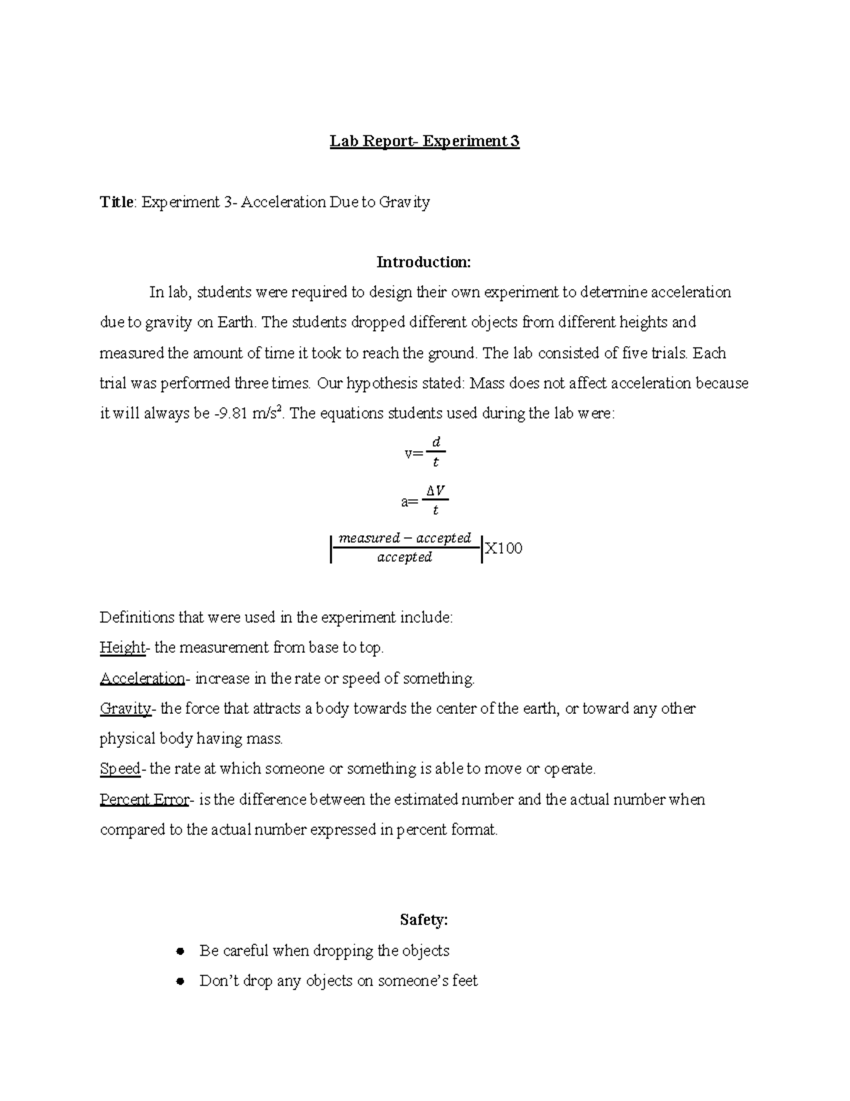 Copy of Lab report - LAB - Lab Report- Experiment 3 Title : Experiment ...