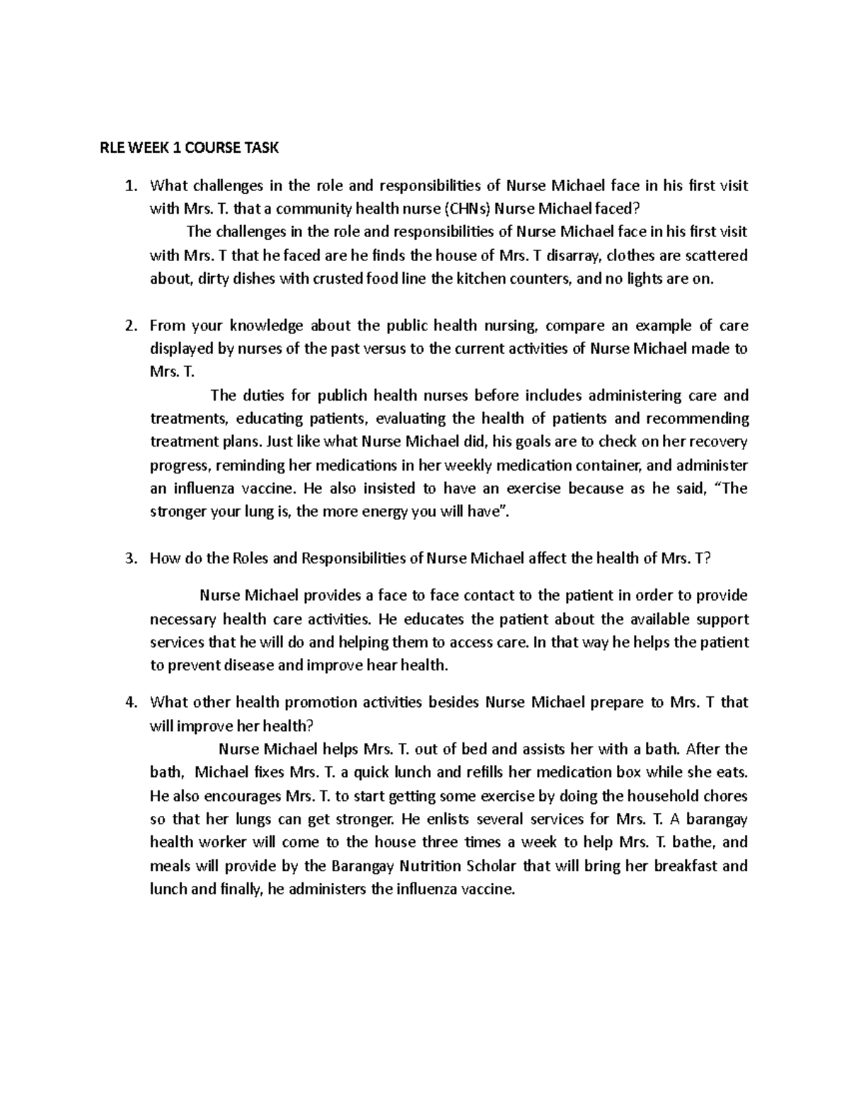 RLE WEEK 1 Course TASK - activity - RLE WEEK 1 COURSE TASK What ...