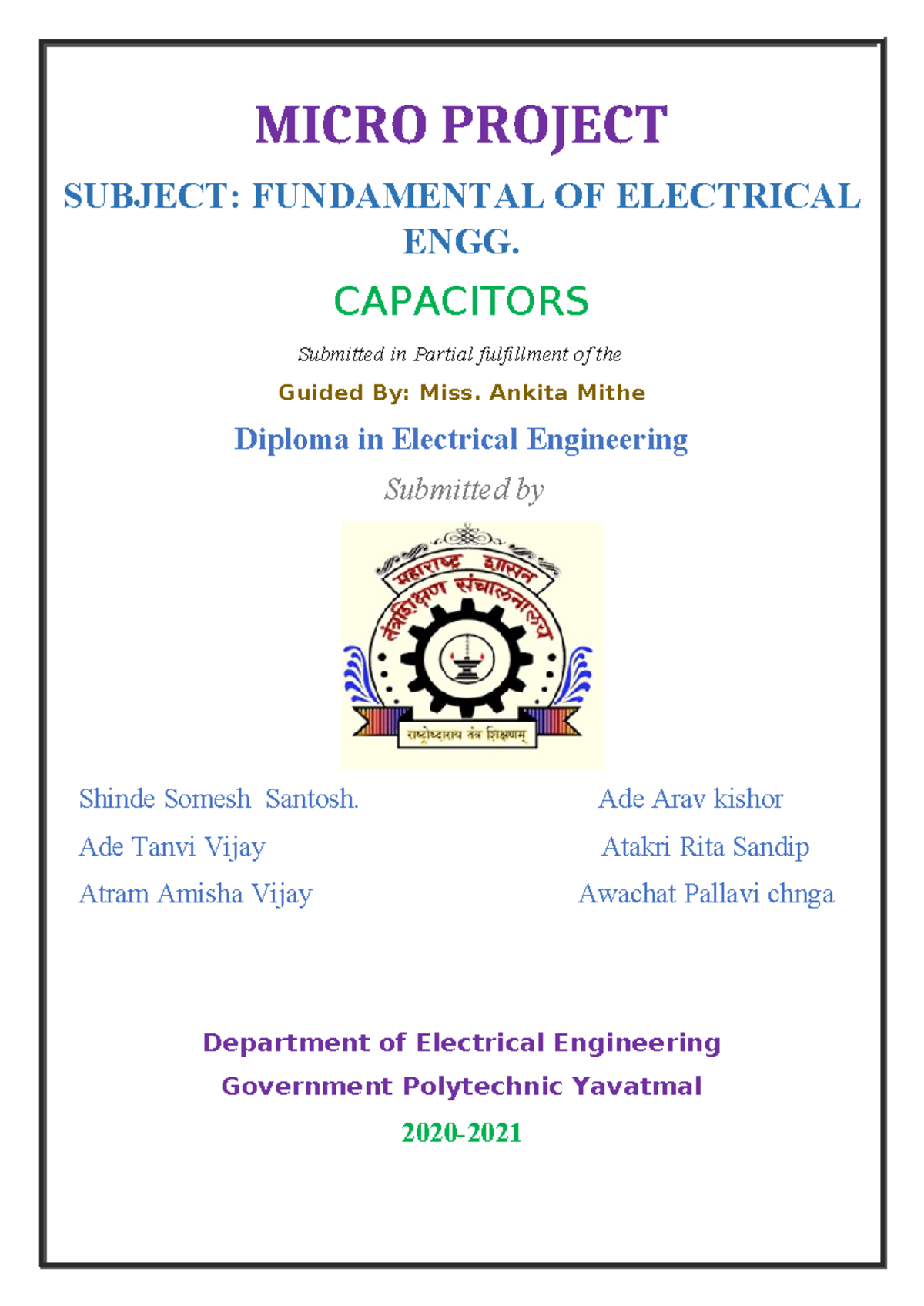 FEE Micro Project 1st group - MICRO PROJECT SUBJECT: FUNDAMENTAL OF ...