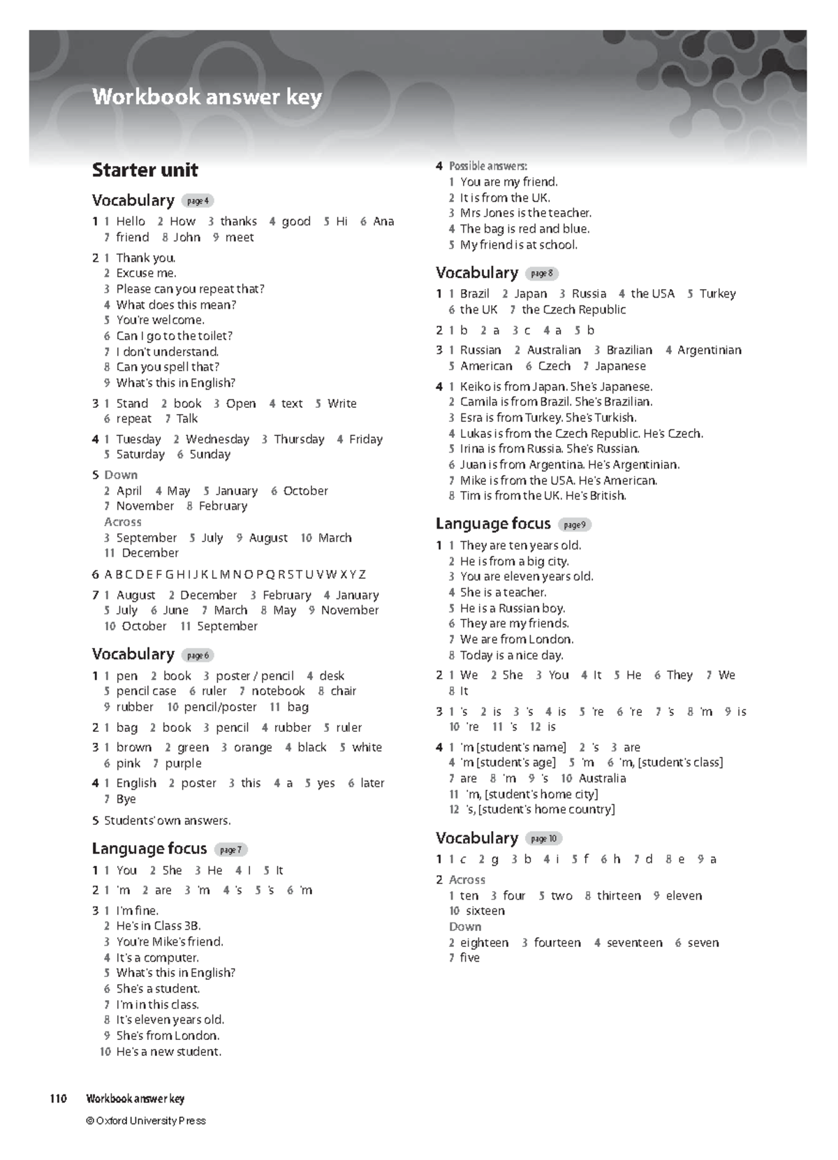 528057955 Workbook Answer Key starter pdf - 110 Workbook answer key ...