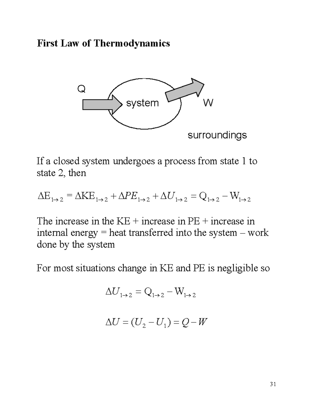 Lect6 - Lecture notes 6 - First Law of Thermodynamics Q system W ...