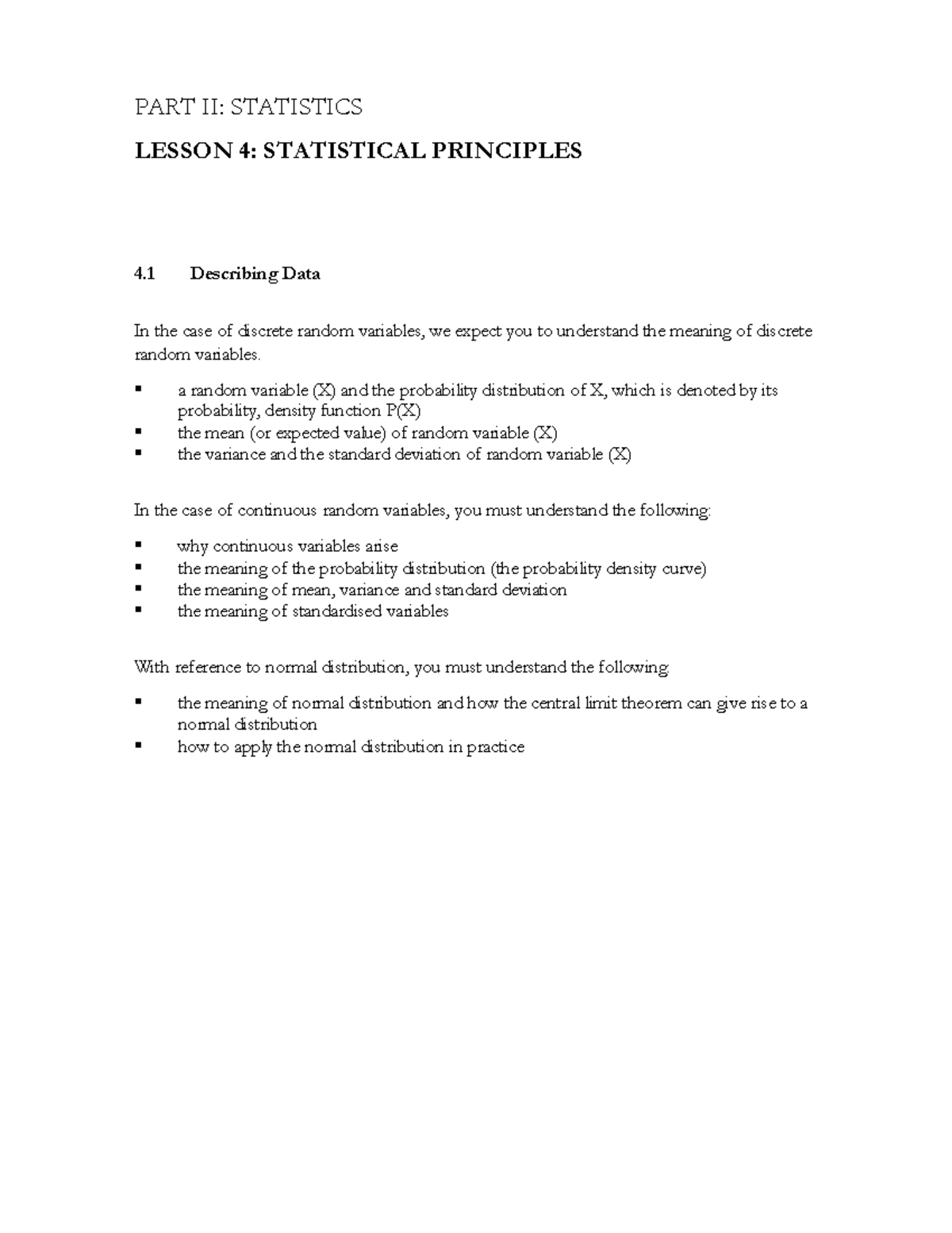 Lesson 4 Statistical Principles - PART II: STATISTICS LESSON 4: STATISTICAL PRINCIPLES 4 ...