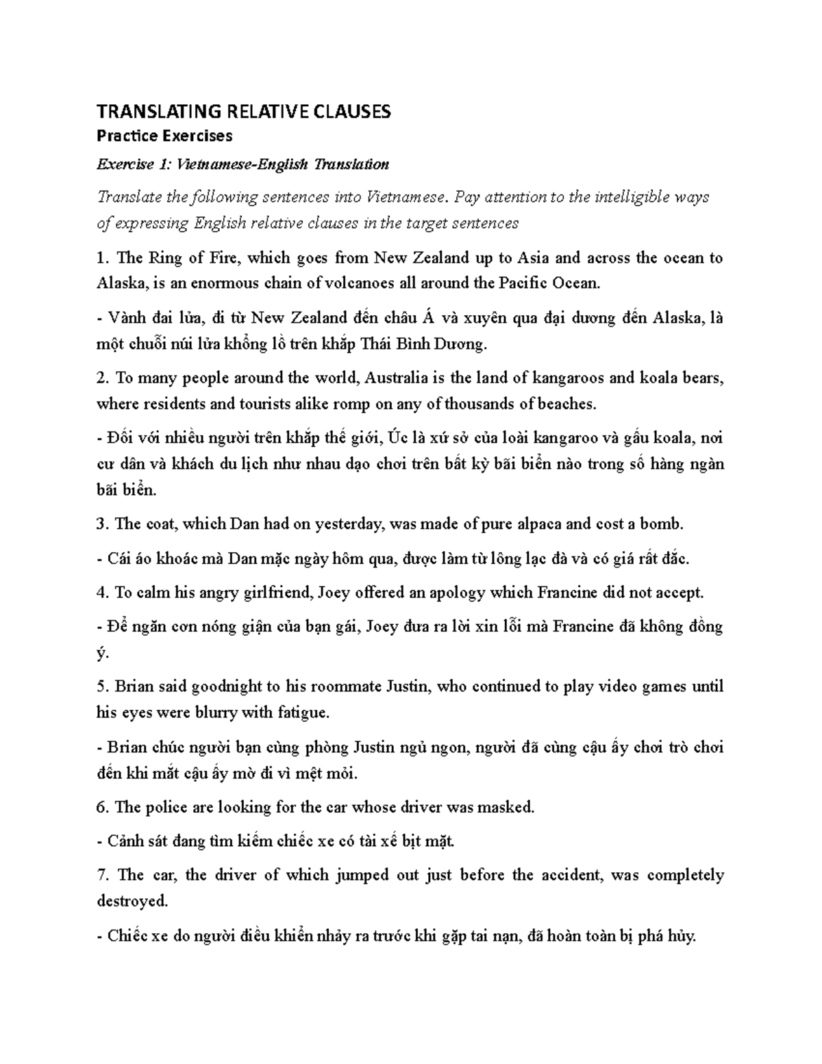 Translating Relative Clauses - TRANSLATING RELATIVE CLAUSES Practice ...