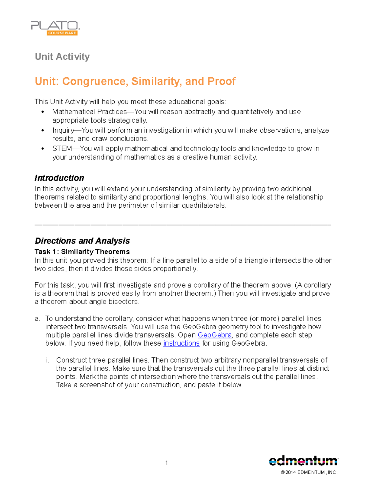 B3 Congruence, Similarity and Proof UA - © 2014 EDMENTUM, INC. Unit ...