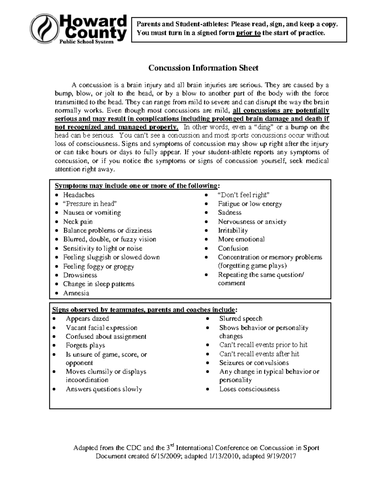 Concussion-info-sheet - Parents and Student-athletes: Please read, sign ...