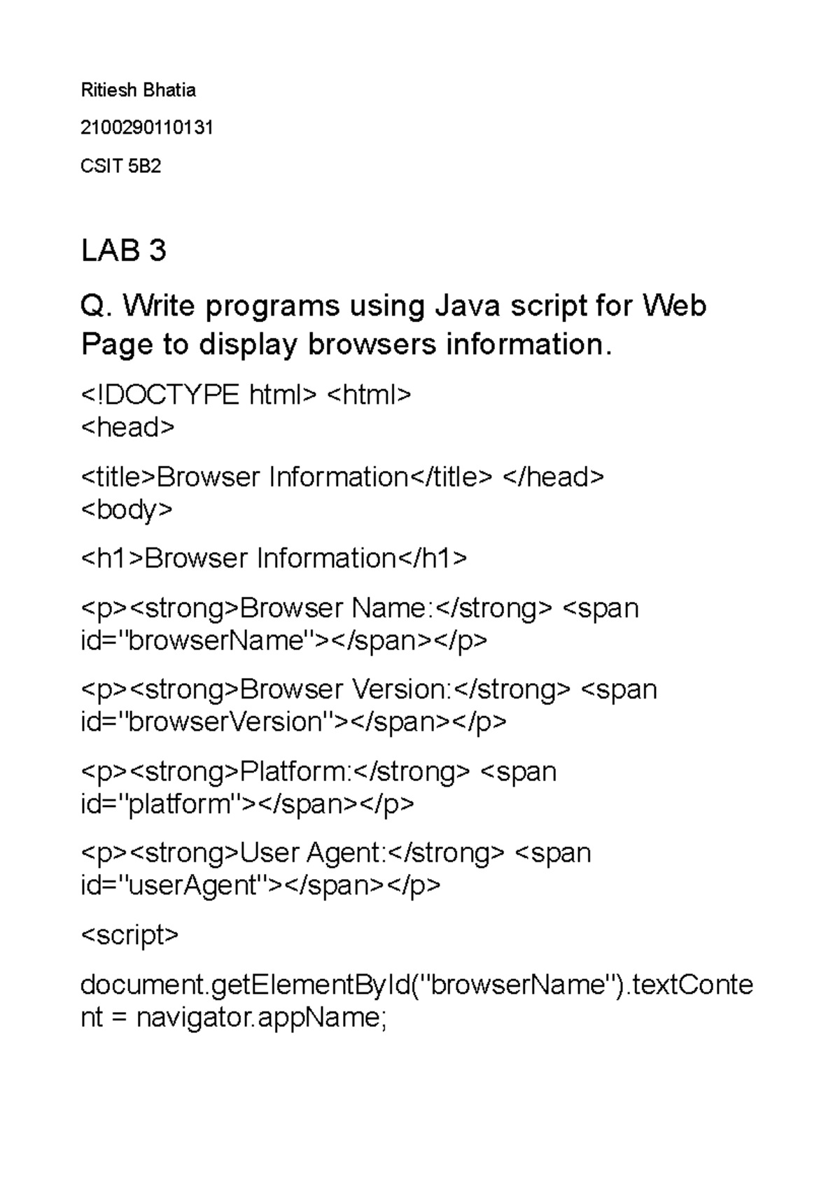 131 weblab 3 - wljfnwl - Ritiesh Bhatia 2100290110131 CSIT 5B LAB 3 Q ...
